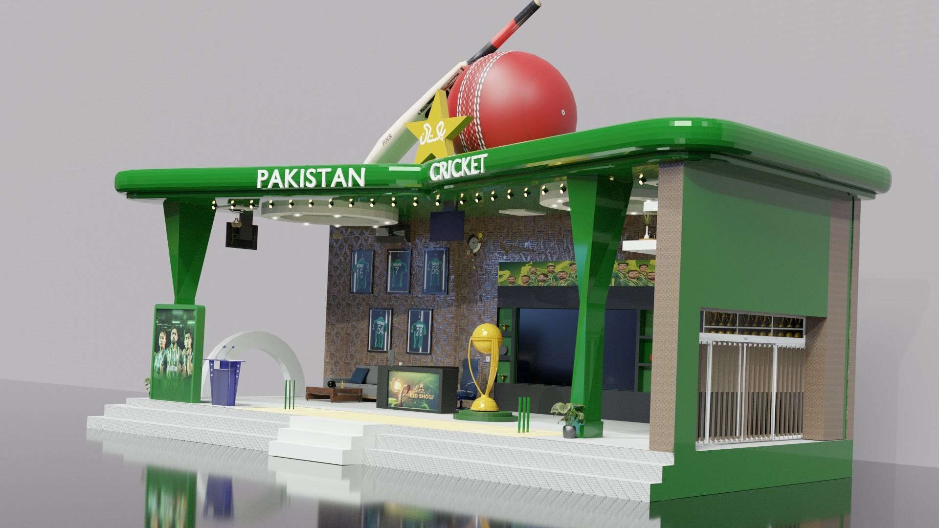 Pakistan Cricket 3D Stall Model - Exibition - Blender free 3D model ...