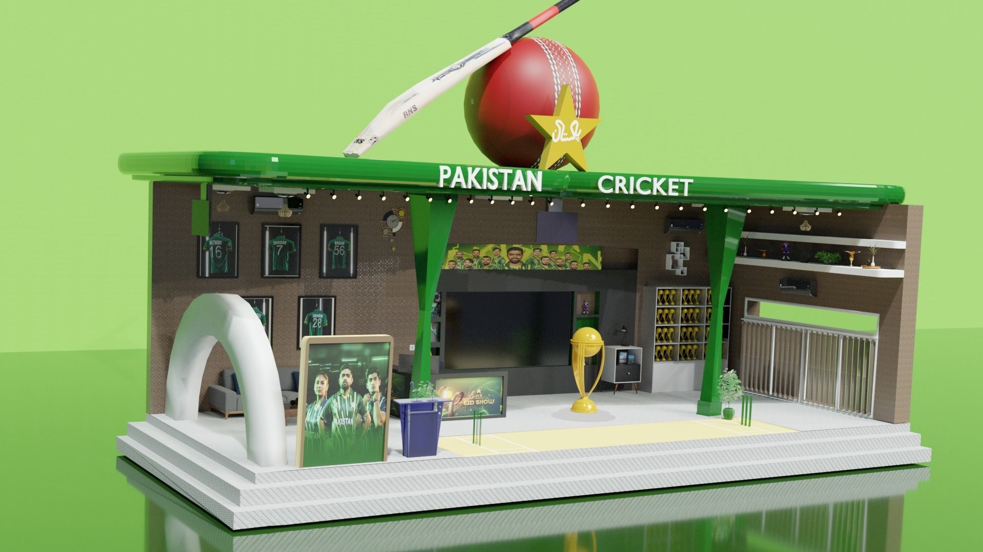 Pakistan Cricket 3D Stall Model - Exibition - Blender free 3D model ...