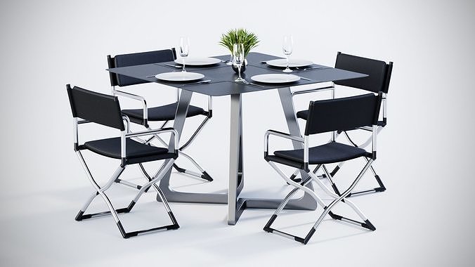 Dining table and 4 director chairs model 3D model | CGTrader
