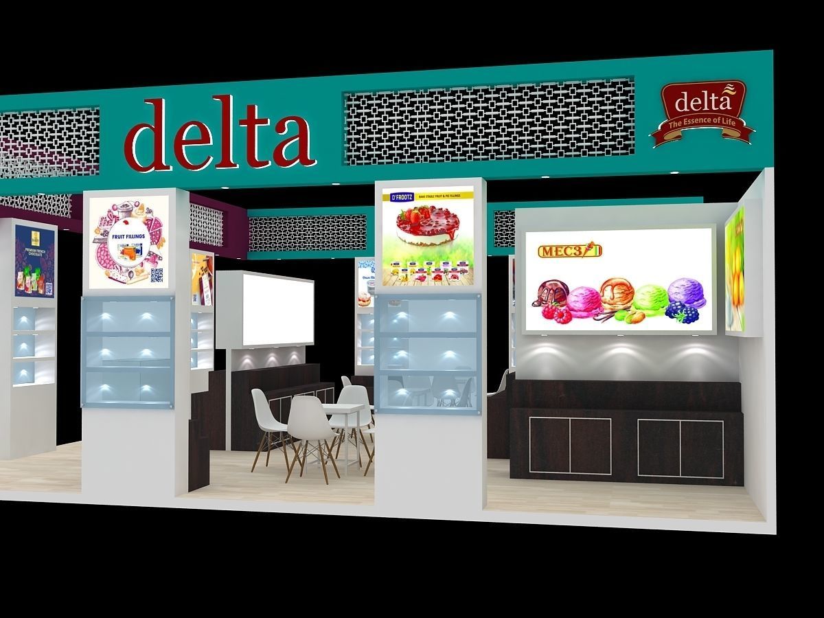 3D model 10 mtr x 9 mtr 3 side open exhibition stands VR / AR / low ...