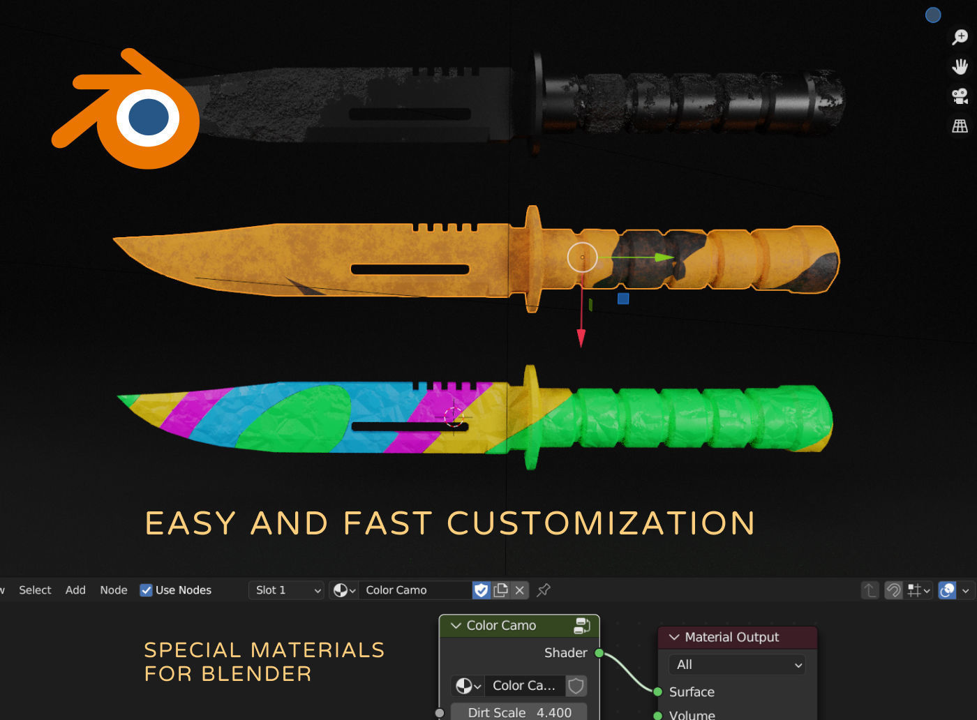 Military knife multicolored counter strike Blender 3D model | CGTrader
