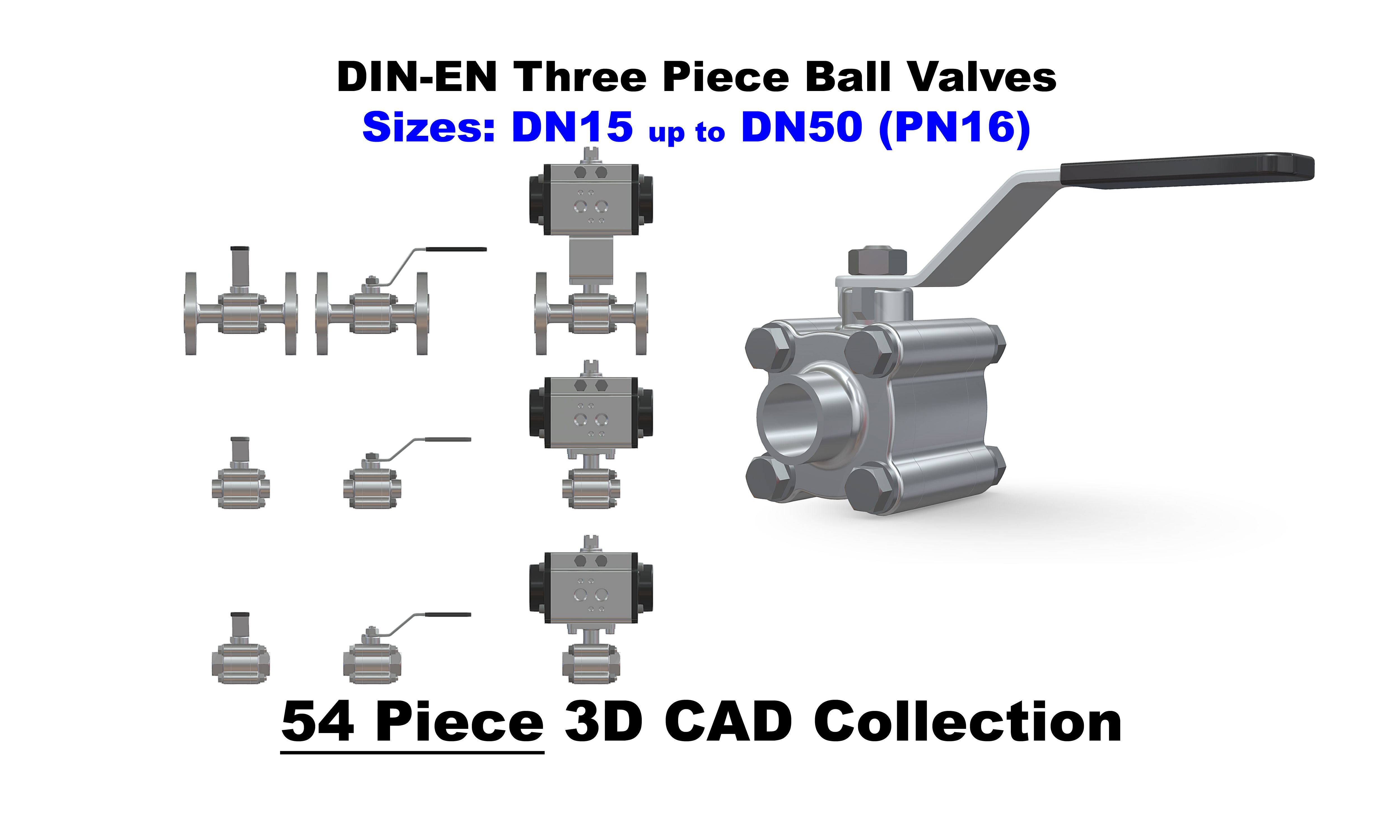 DIN EN - Three Piece Ball Valves CAD Files 3D model | CGTrader
