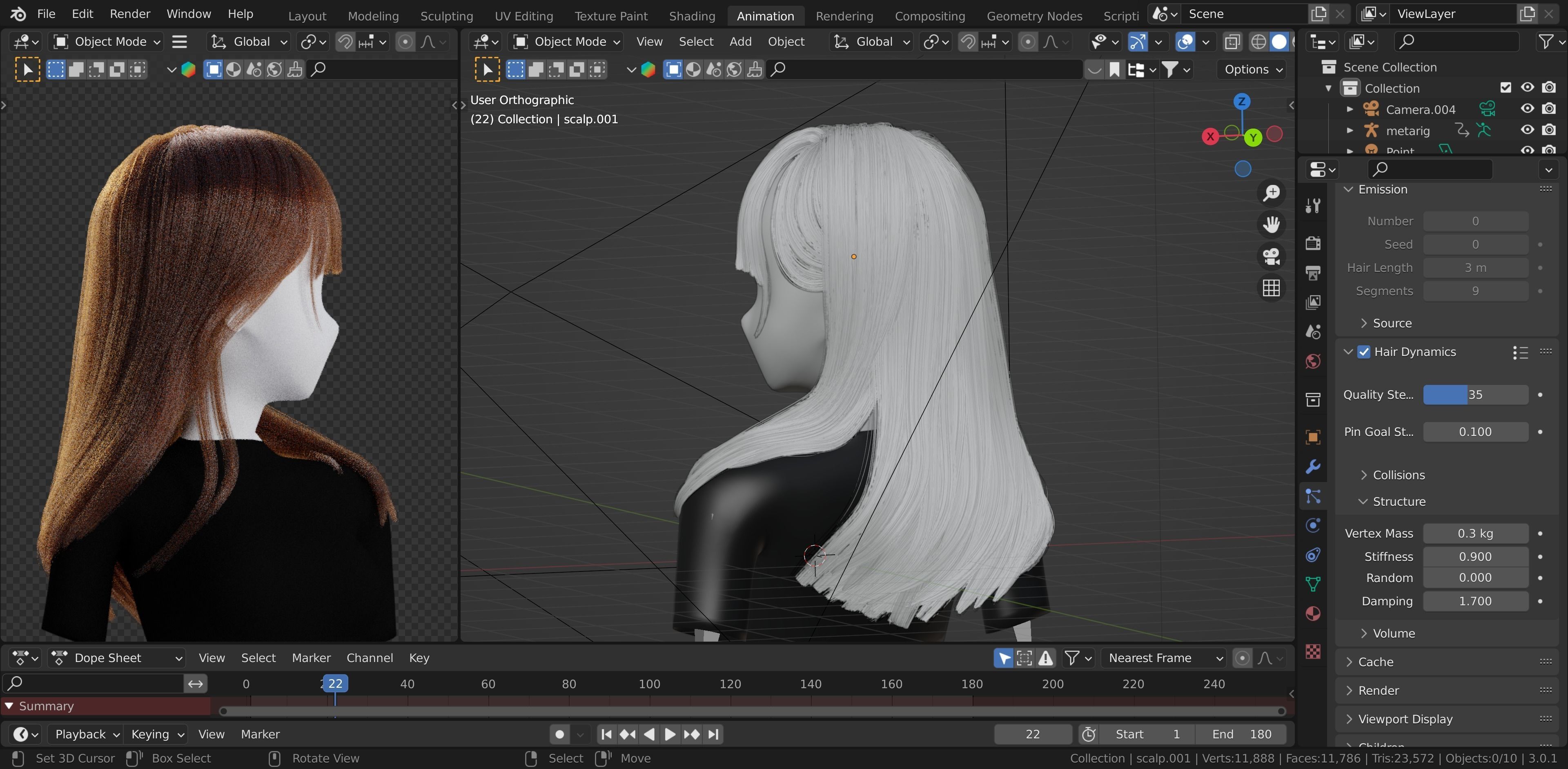 Hair simulation test 3D model animated rigged | CGTrader