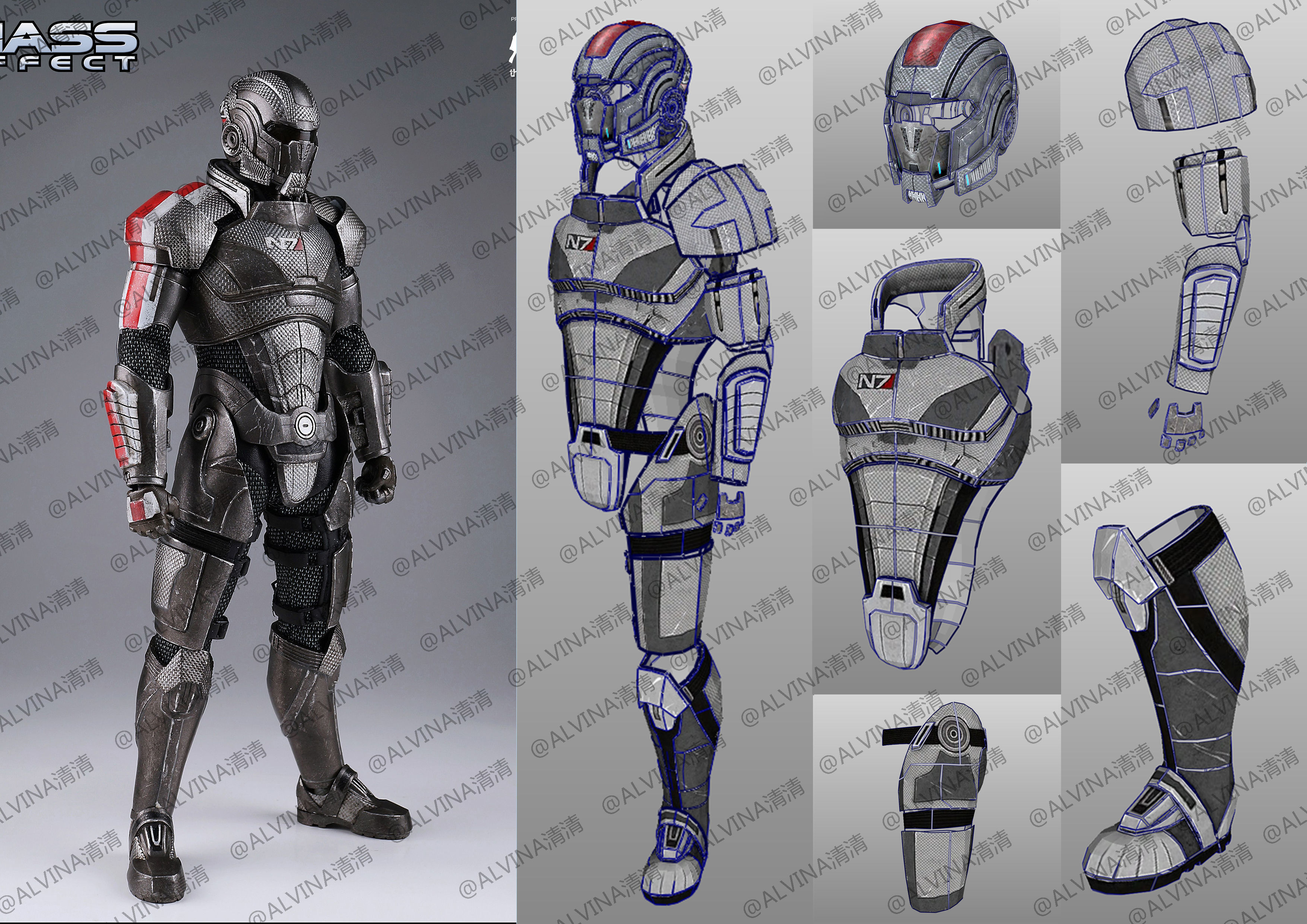 3D model Mass Effect 2 Shepard N7 Armor - DIY Cosplay Pepakura Foam VR ...