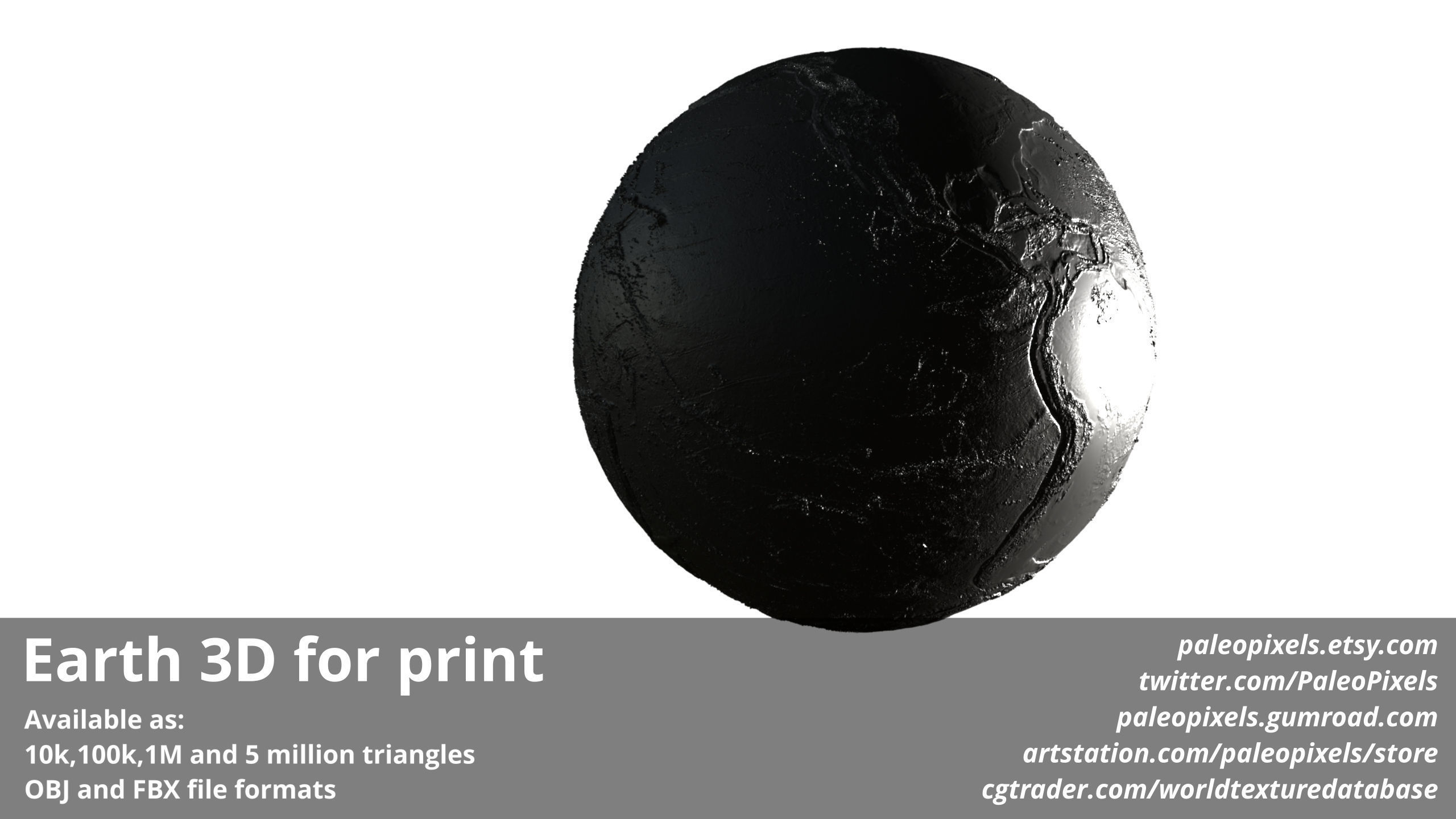Earth 3D Elevation print model - various triangle resolutions 3D model ...