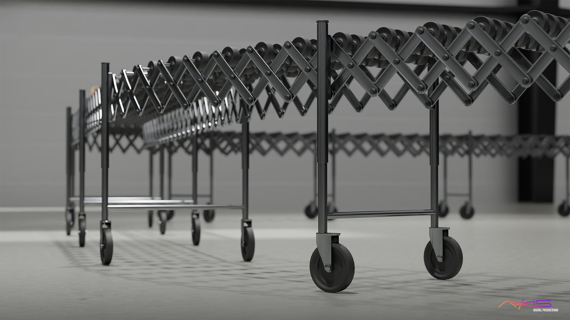 Extendable Skate Wheel Conveyor rigged for custom layout 3D model ...