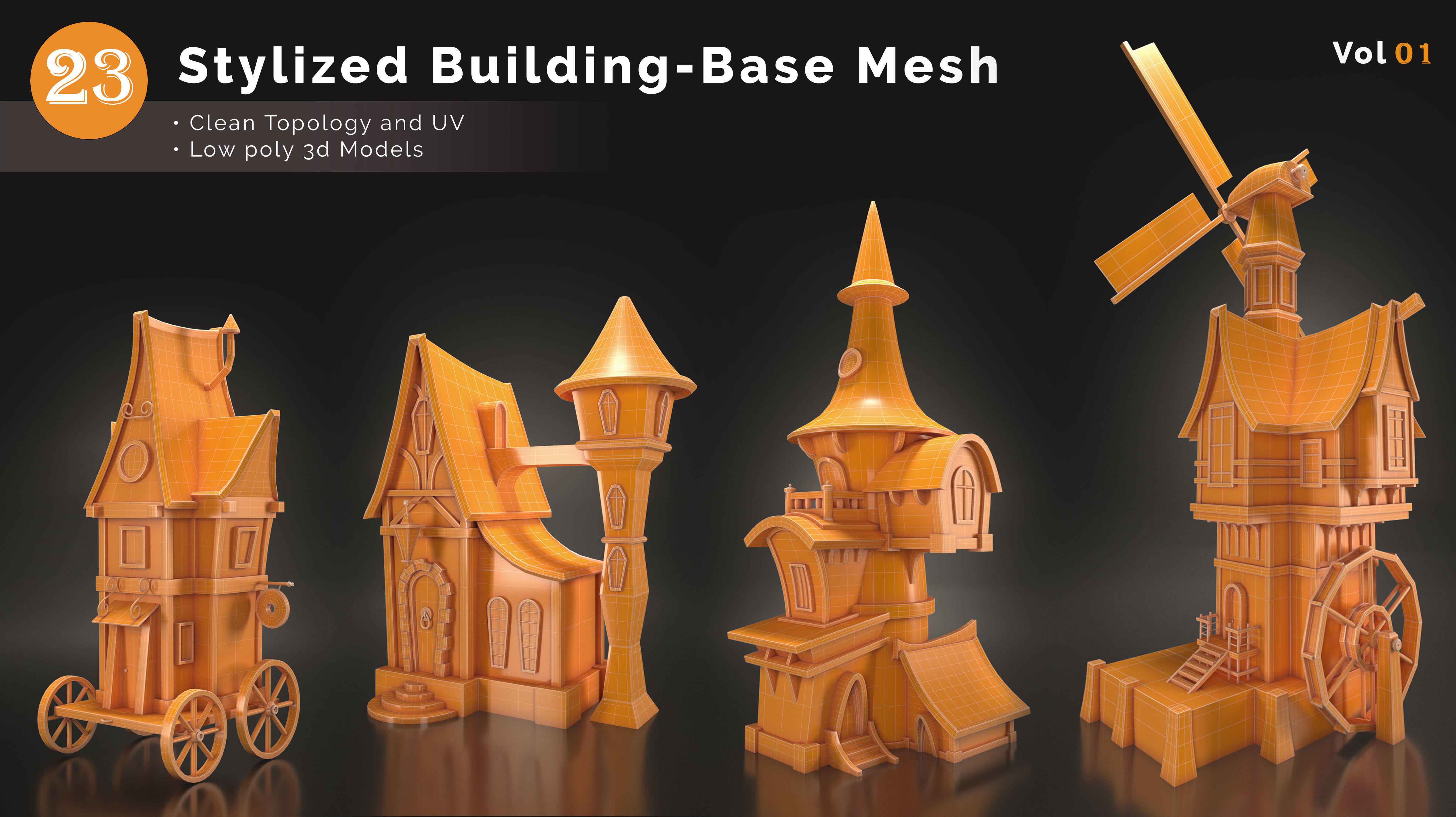 3D model 23 Stylized Building Base Mesh VR / AR / low-poly | CGTrader