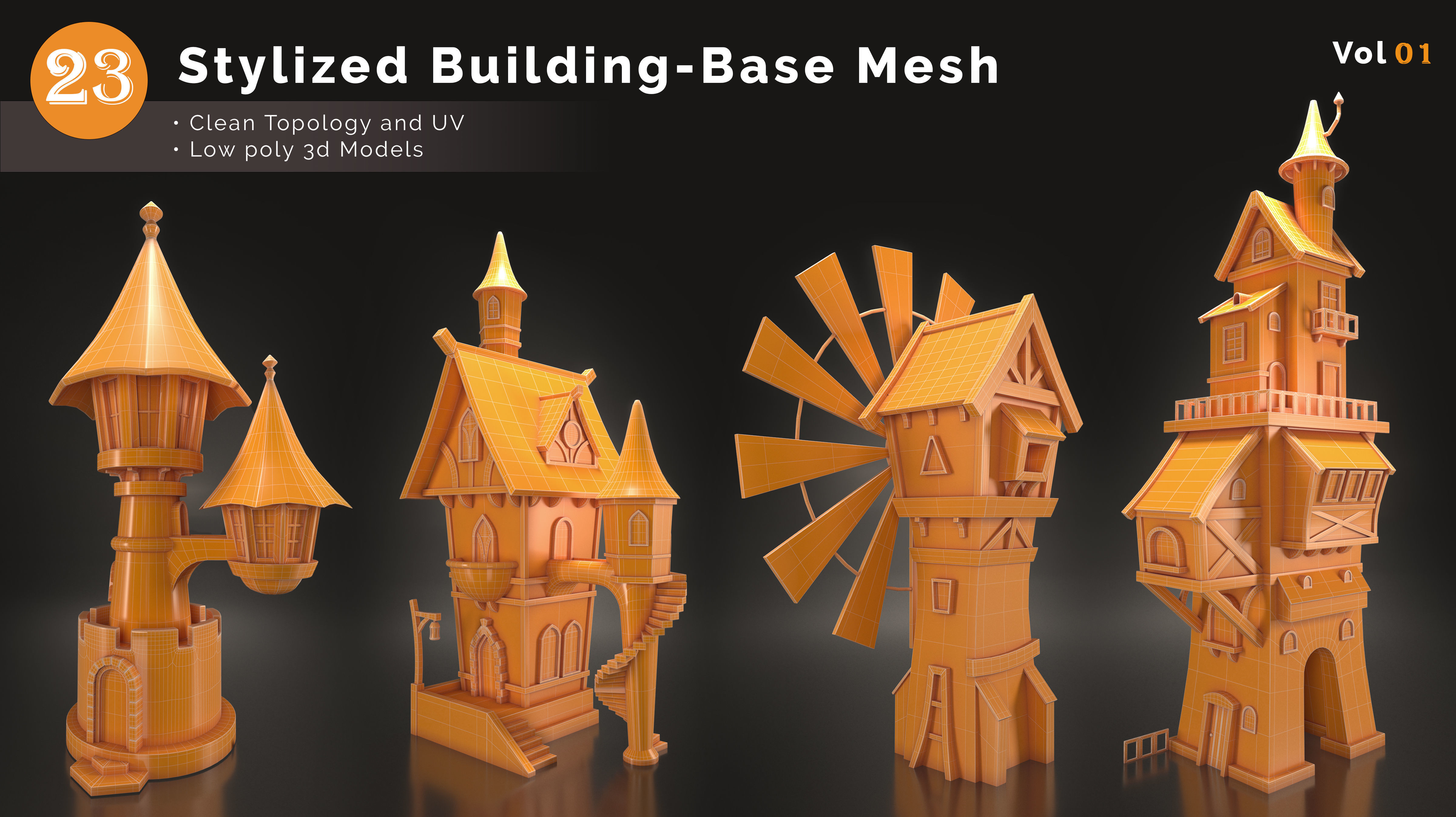3D model 23 Stylized Building Base Mesh VR / AR / low-poly | CGTrader