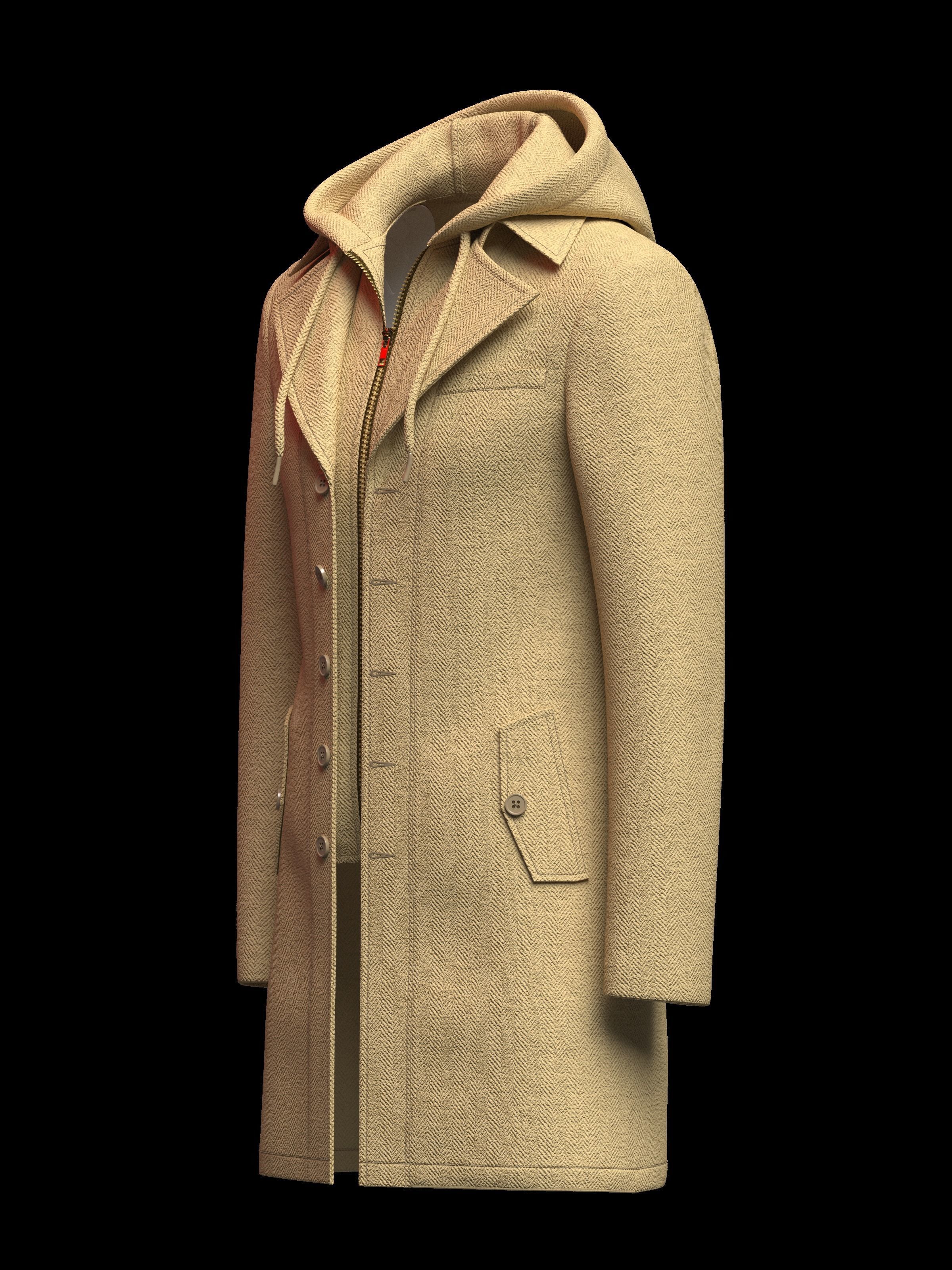 Trench Coat With Hood 3d Model 3D model | CGTrader