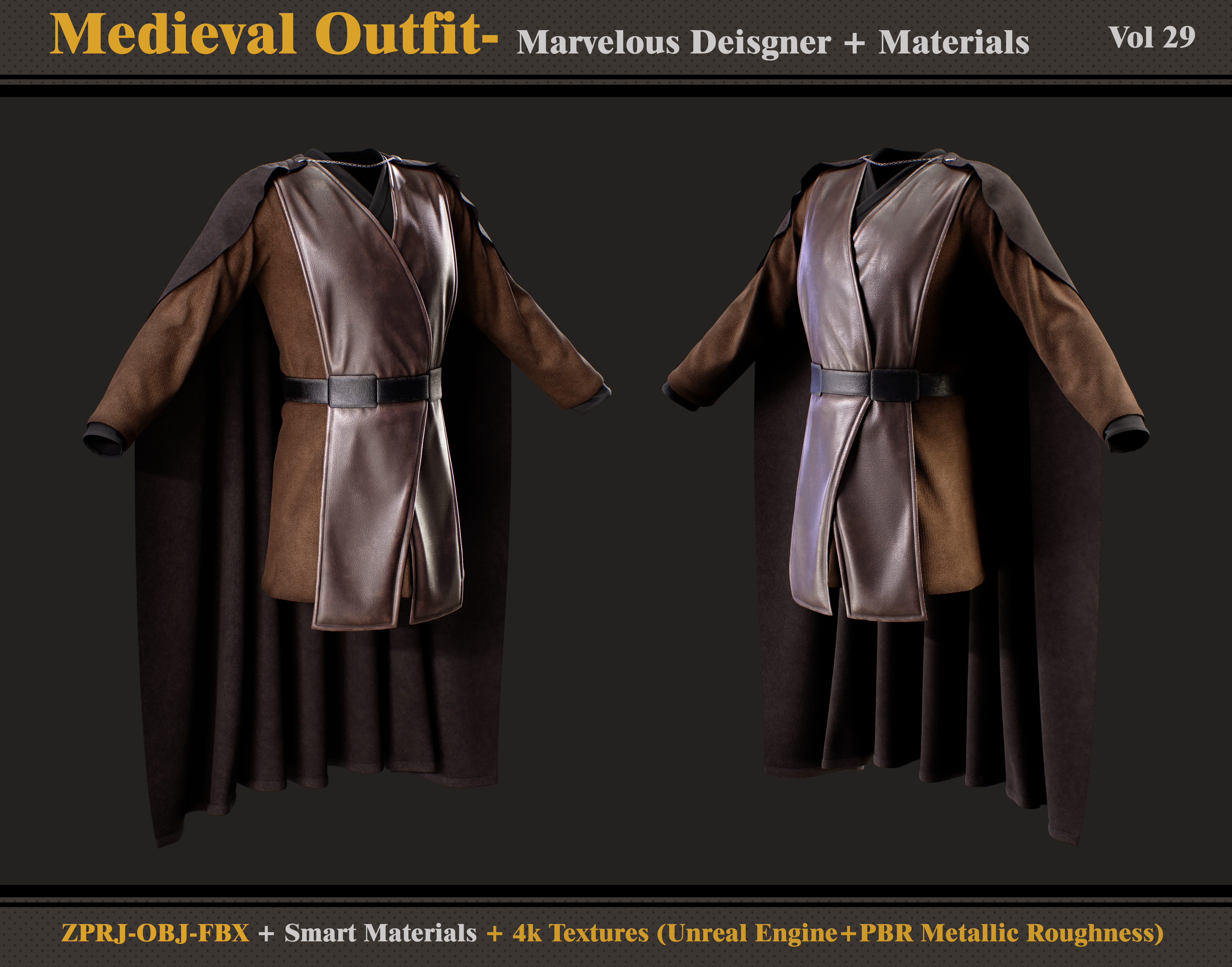 Medieval Outfit- MD-Clo3d - Smart Material -Textures - OBJ- FBX 3D ...