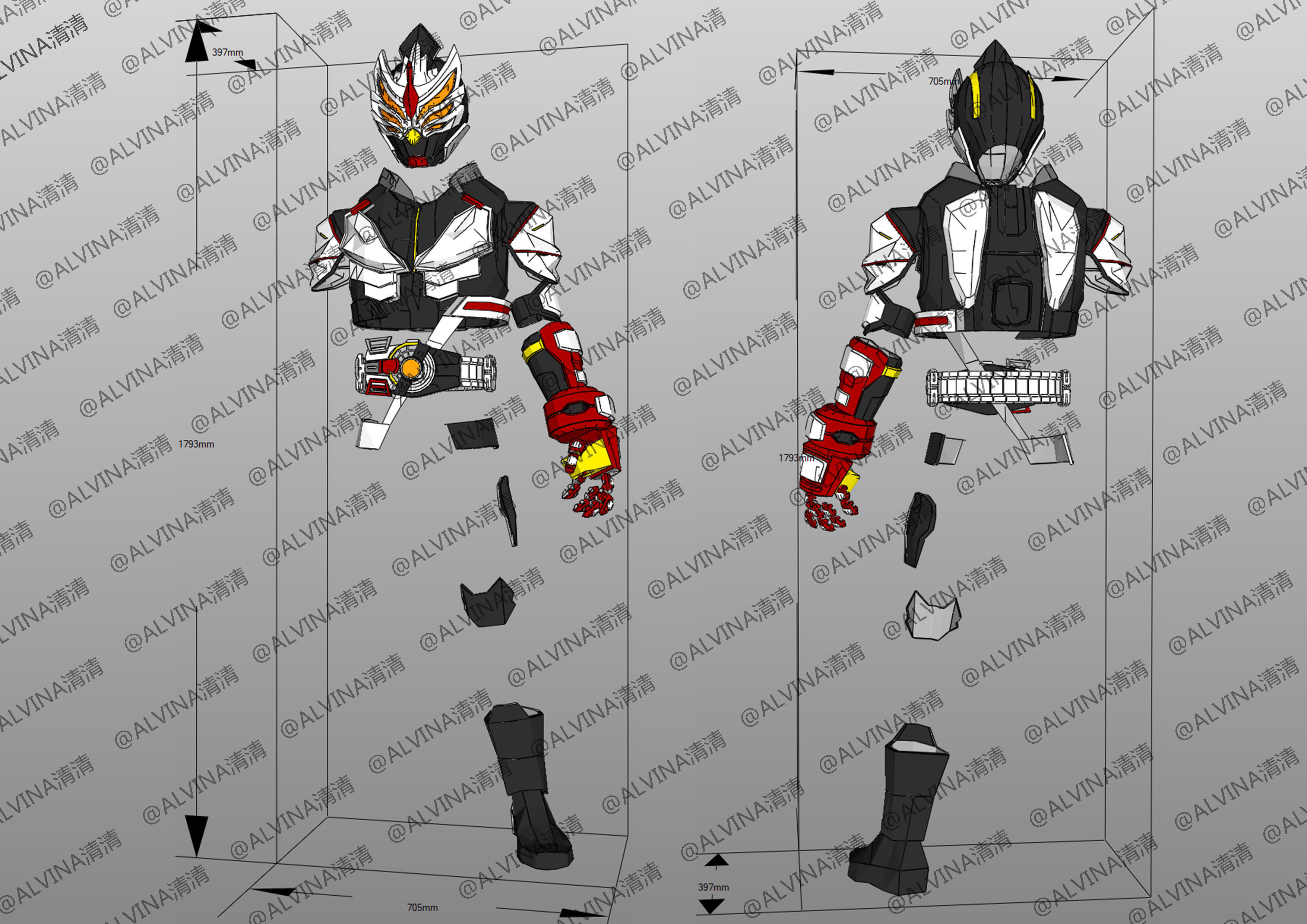 3D model Kamen Rider Rostar Boxer Form Armor - DIY Cosplay Pepakura ...