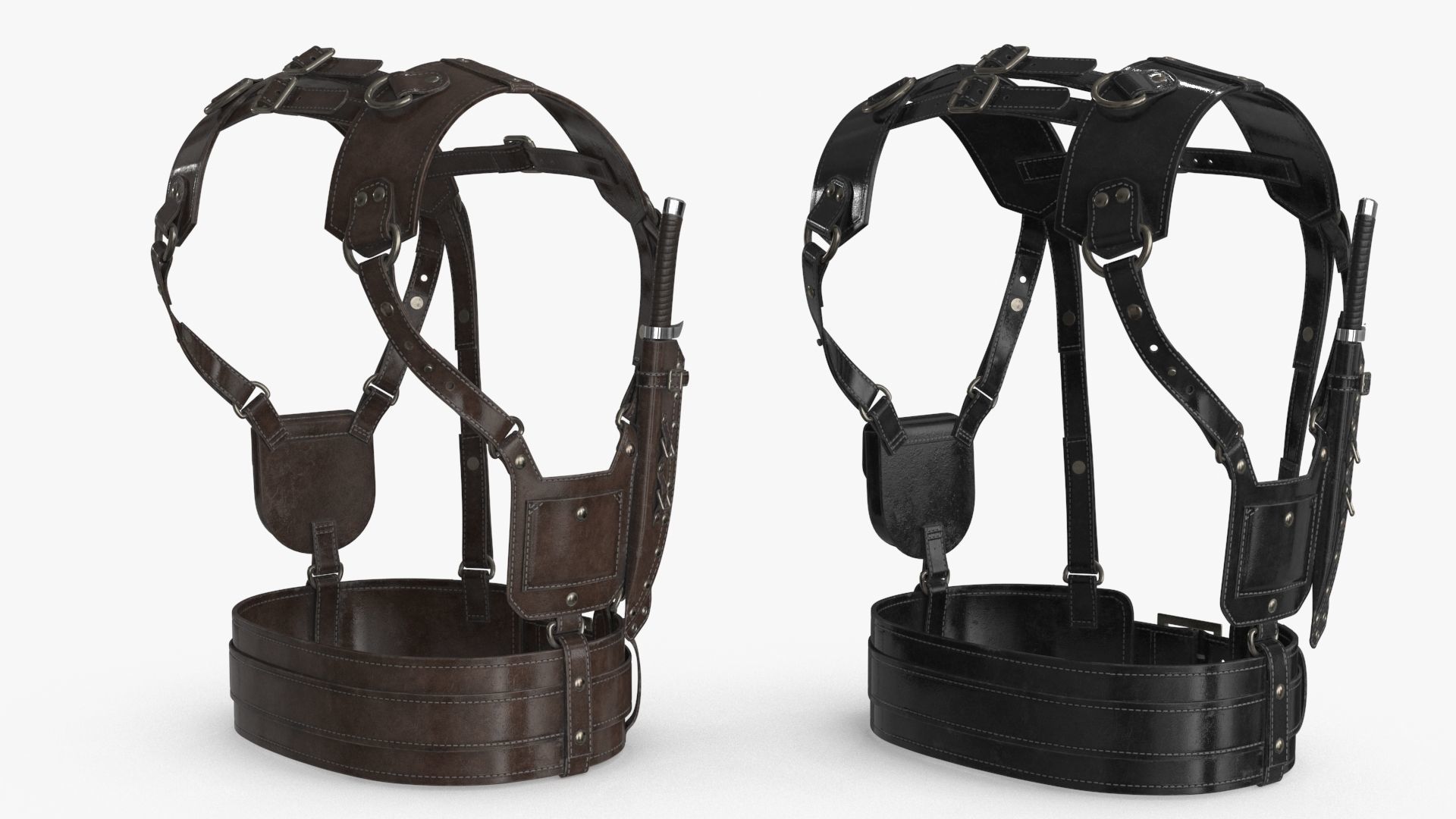 3D model Leather Harness Tactical Shoulder Holster with Knife 2 Colors ...