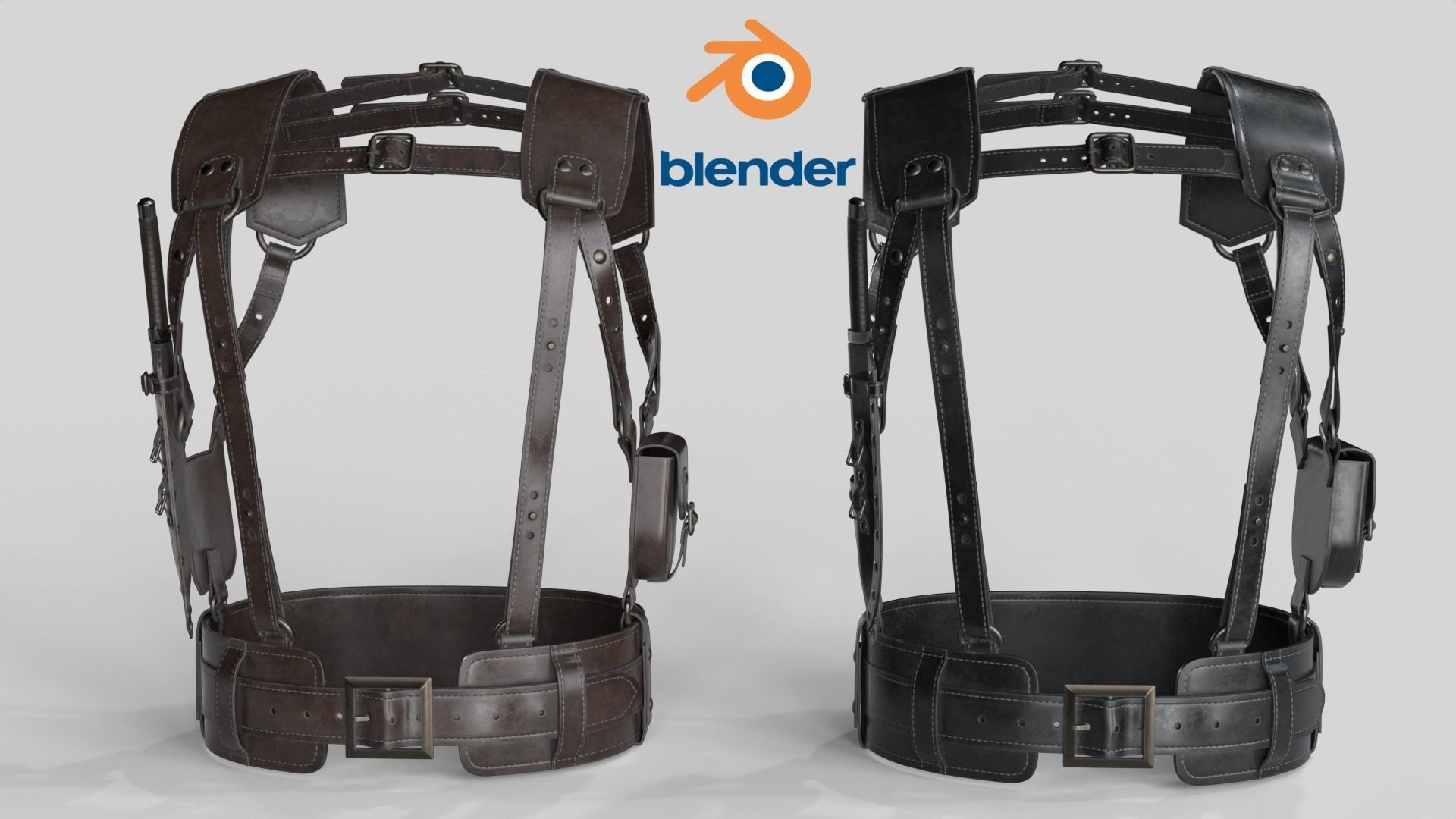 3D model Leather Harness Tactical Shoulder Holster with Knife 2 Colors ...