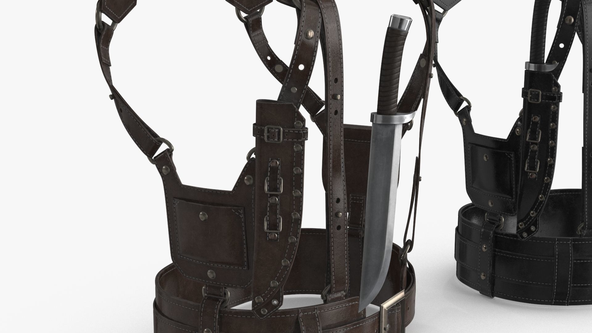 3D model Leather Harness Tactical Shoulder Holster with Knife 2 Colors ...