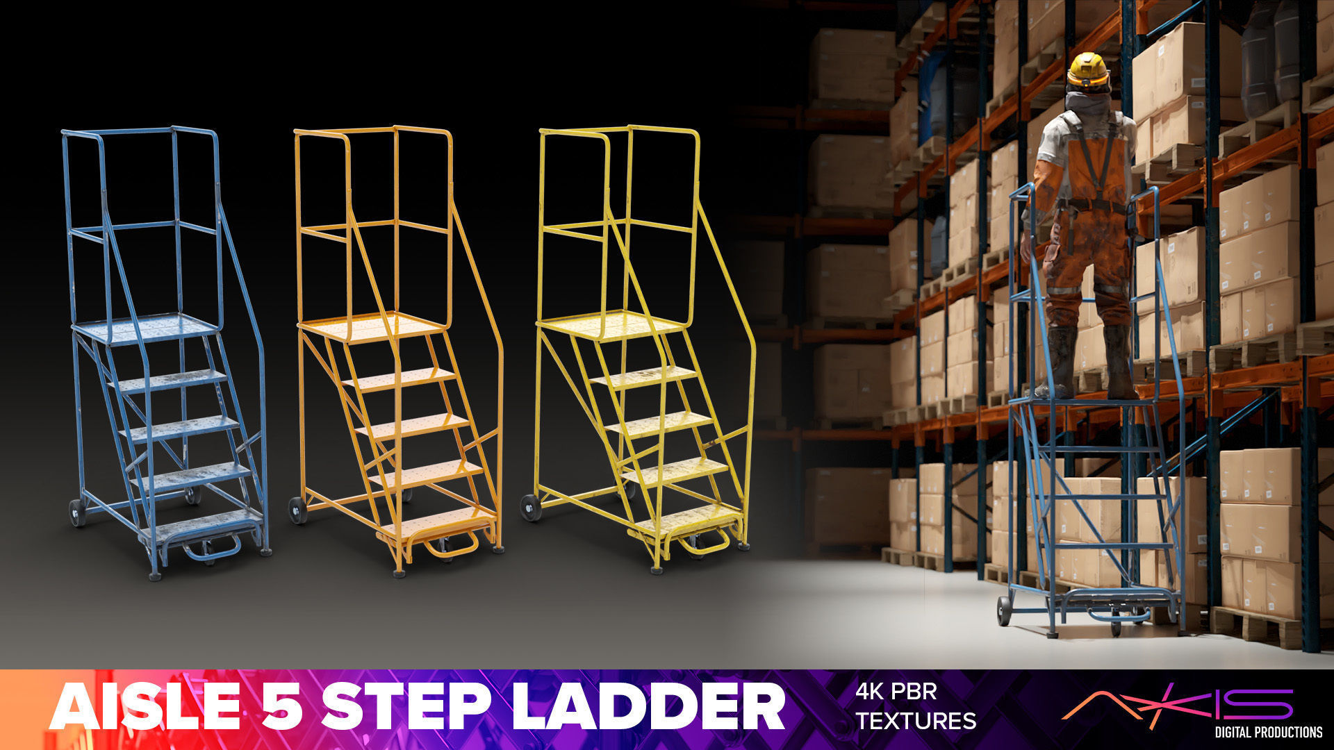 Narrow Aisle 5 Step warehouse ladder 3D model | CGTrader
