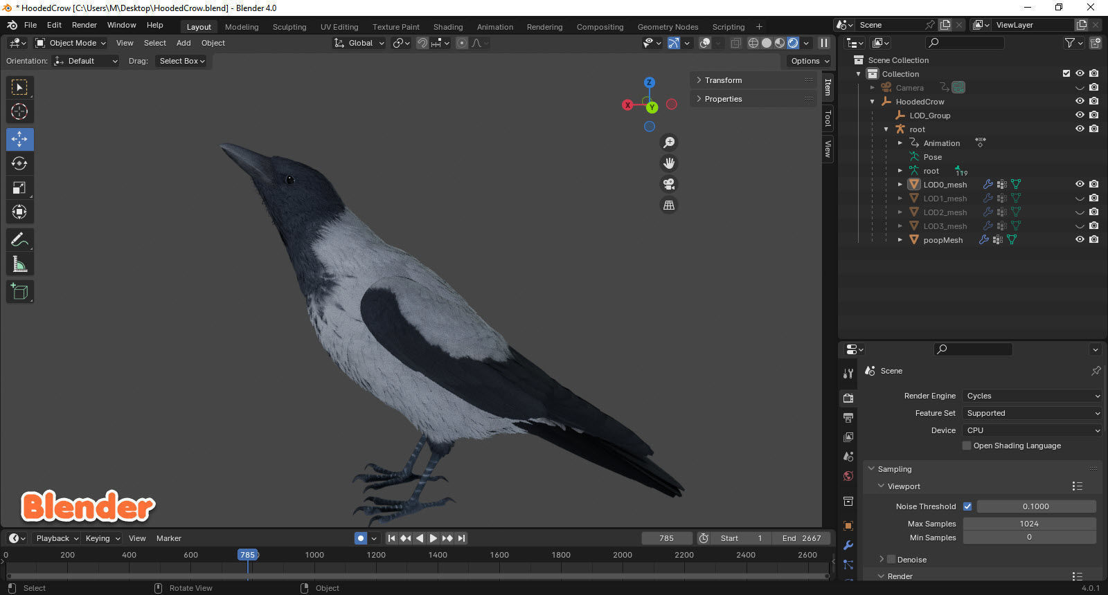 3D model Realistic Animated Hooded Crow VR / AR / low-poly | CGTrader