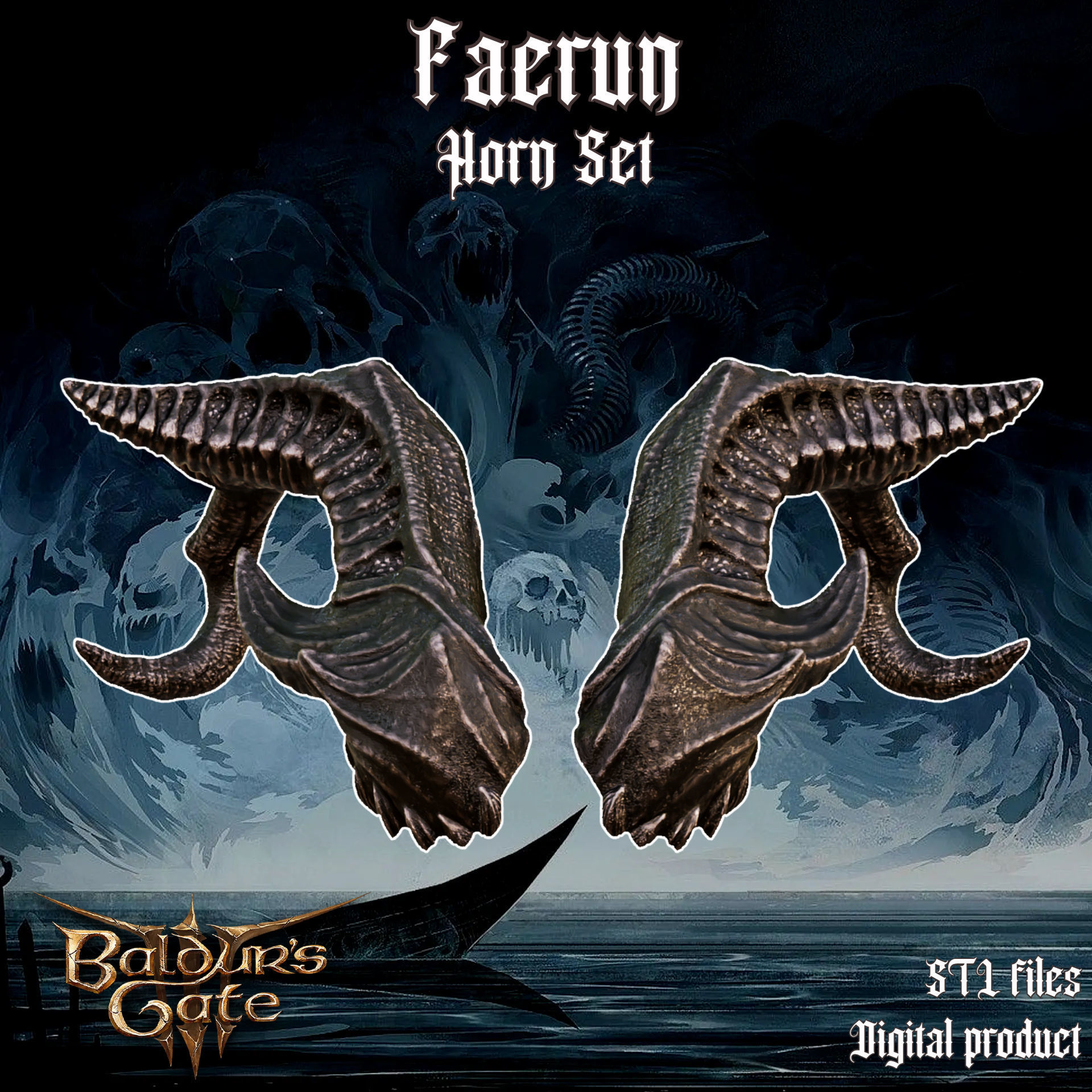 Fantasy Faerun Horns Set Baldurs Gate 3 3D model 3D printable | CGTrader