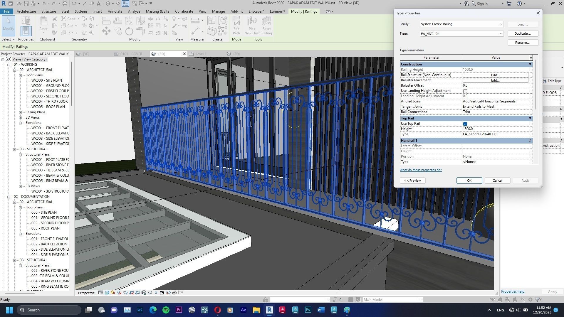 Classic Railing Revit Family type 016 3D model | CGTrader