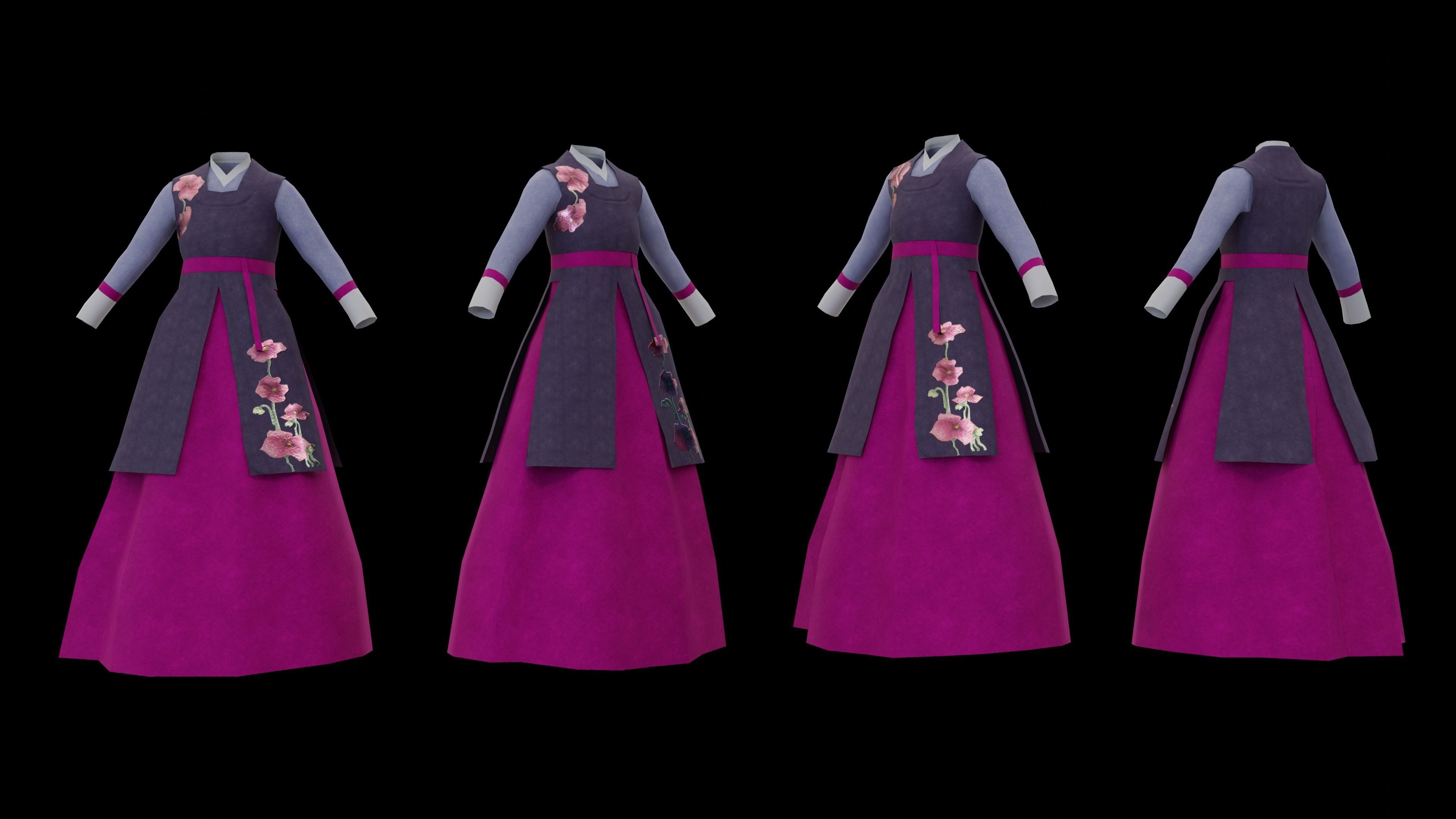 3D model Traditional Korean Hanbok with Character VR / AR / low-poly ...