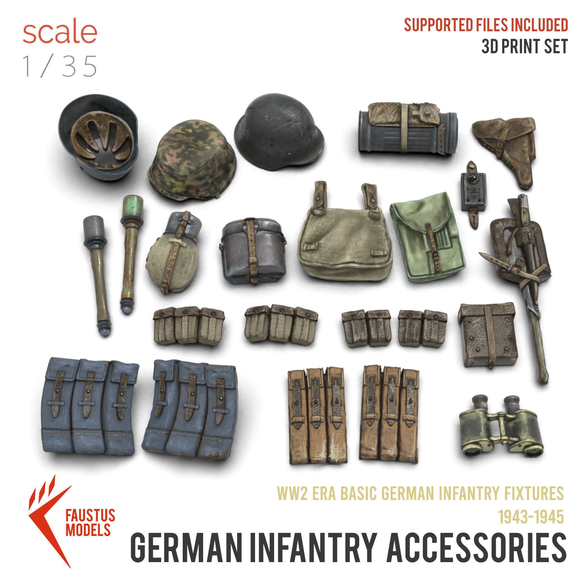 BASIC GERMAN WW2 INFANTRY ACCESSORIES 3D PRINTABLE MODEL 3D model 3D ...