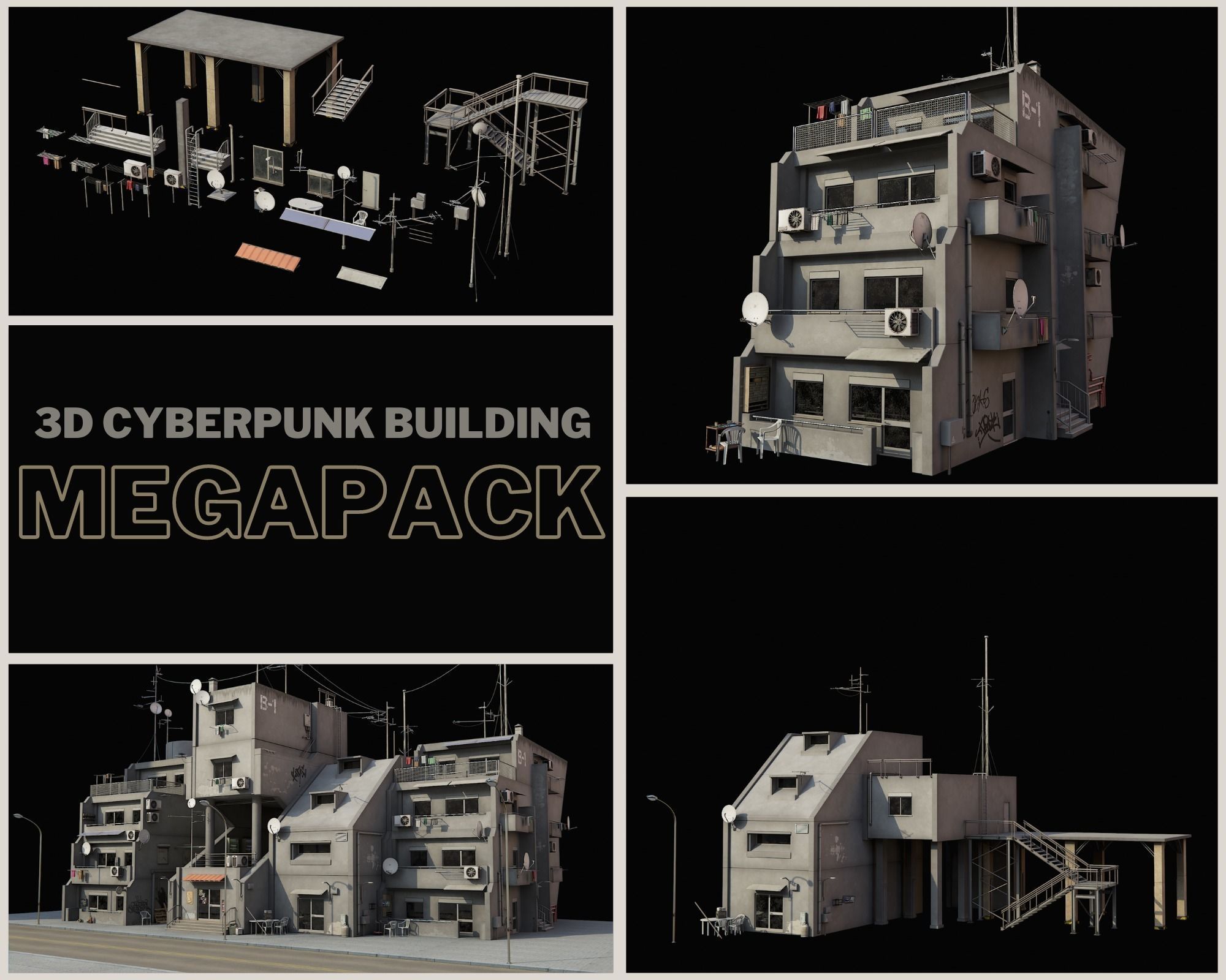 3D model SCIFI Cyberpunk Buildings Pack VR / AR / low-poly | CGTrader