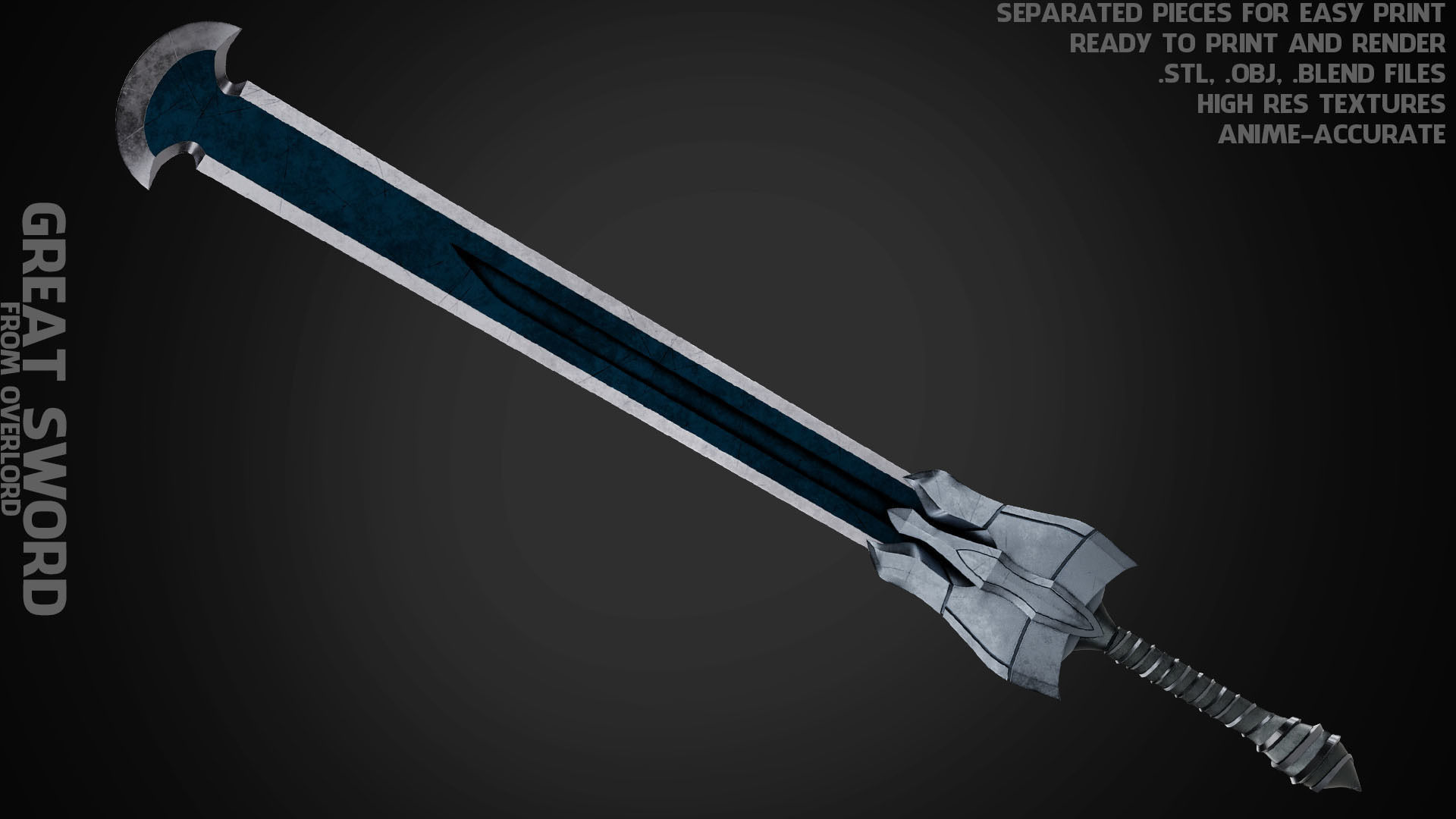 Overlord Ainz Ooal Gown Great Sword for Cosplay 3D model 3D printable ...