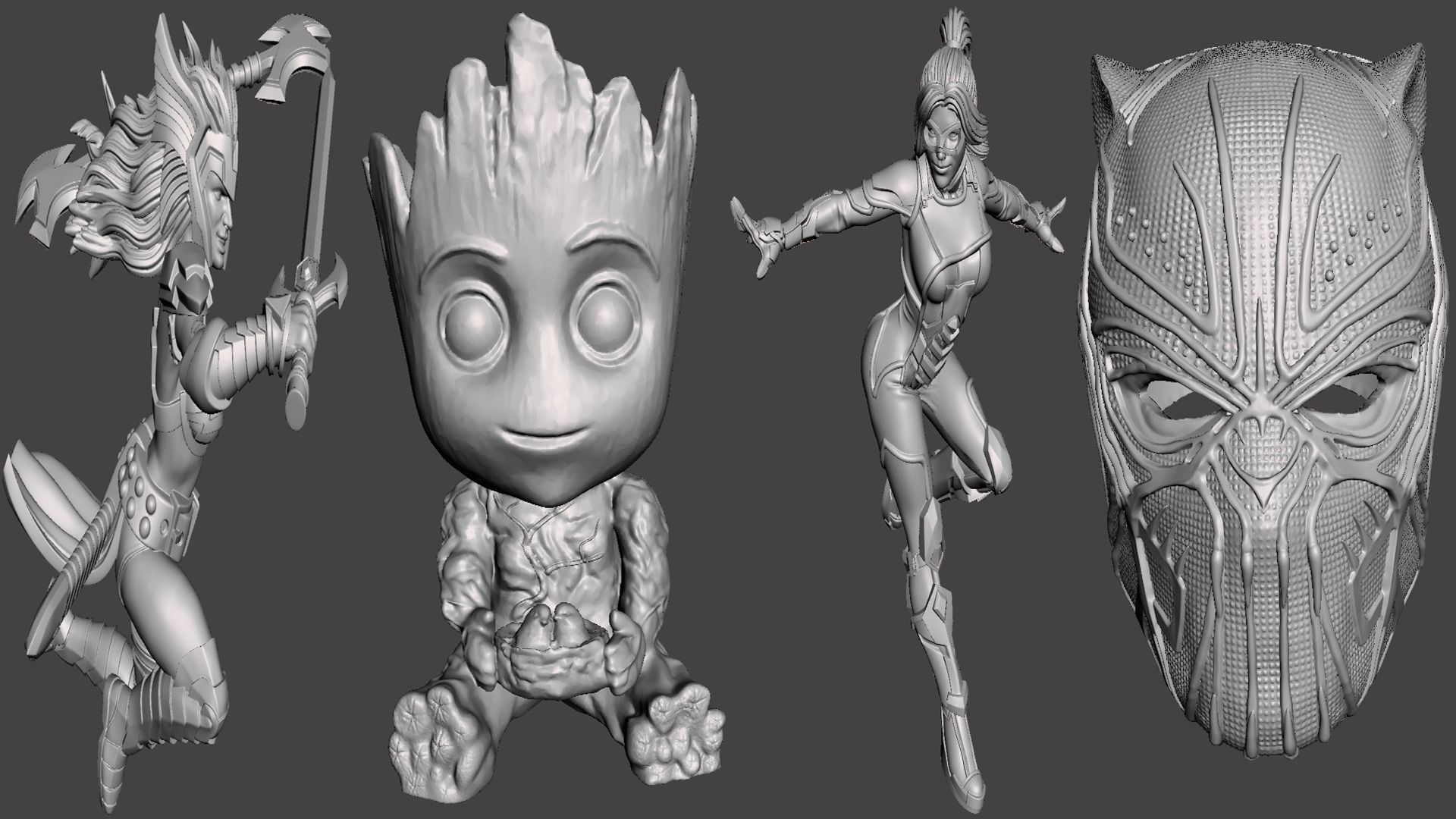 Marvel Pack 1 3D Sculptures 25 Models 3d Print Marvels Family 3D model ...