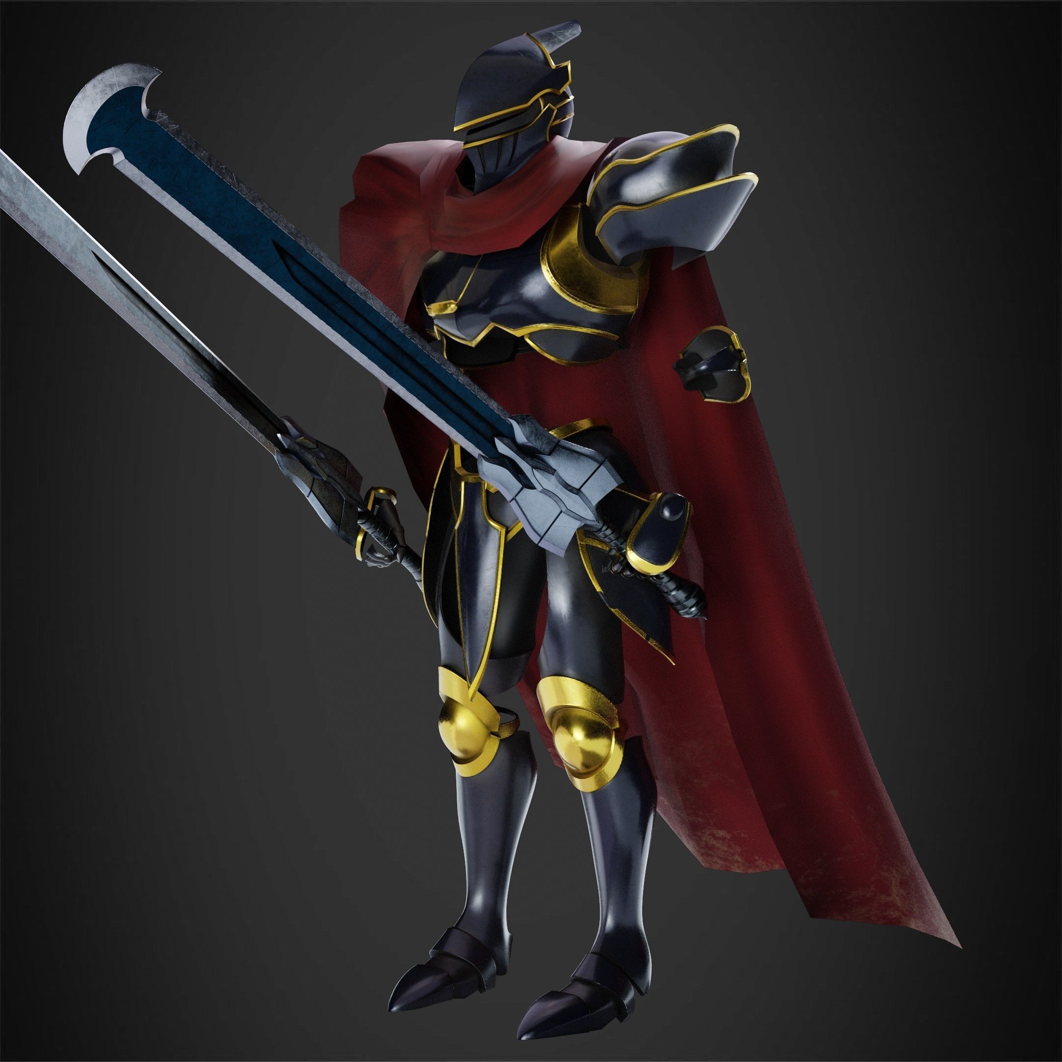 Overlord Ainz Ooal Gown Full Platemail Great Sword for Cosplay 3D Model ...