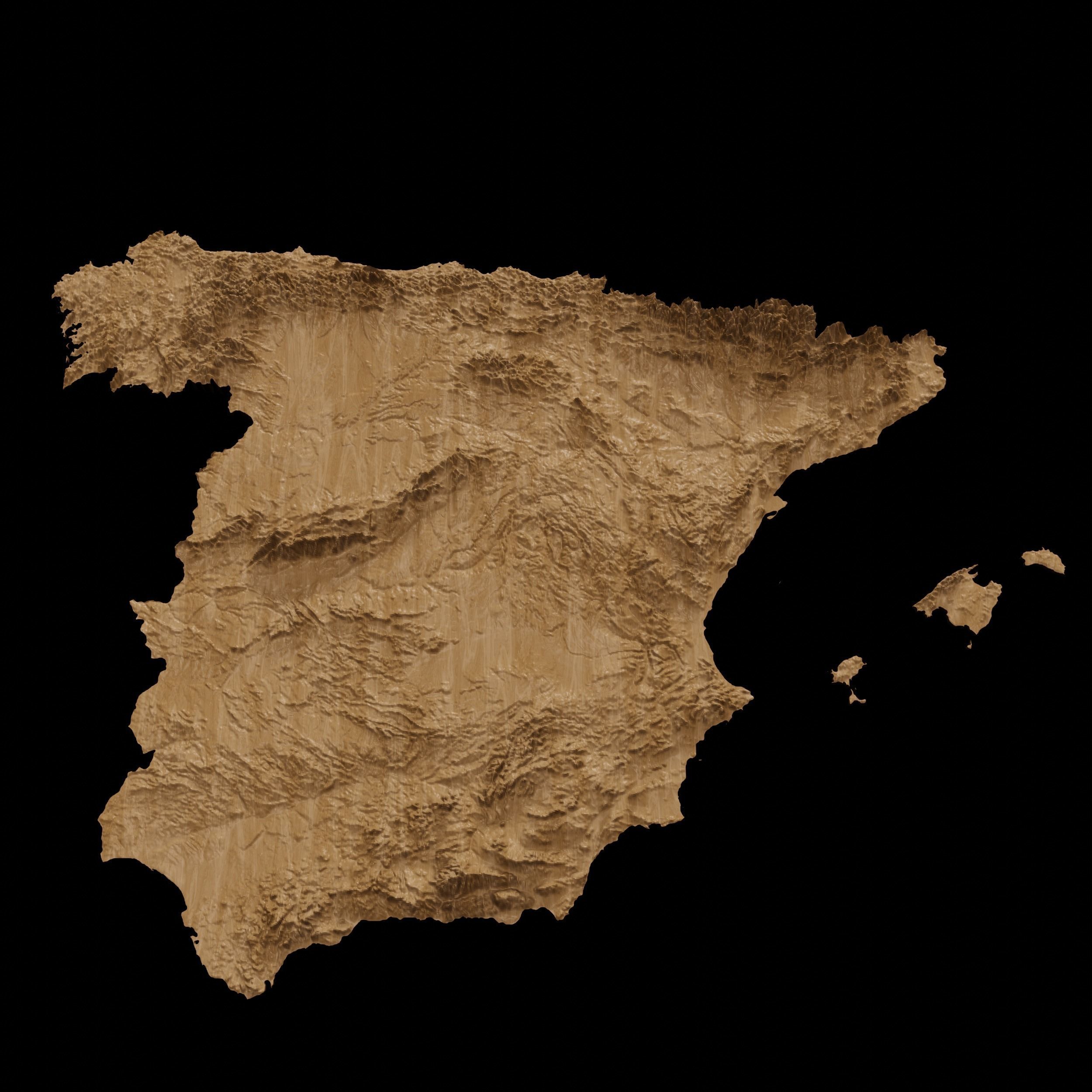 3D Topographical Map of Spain 3D model 3D printable | CGTrader