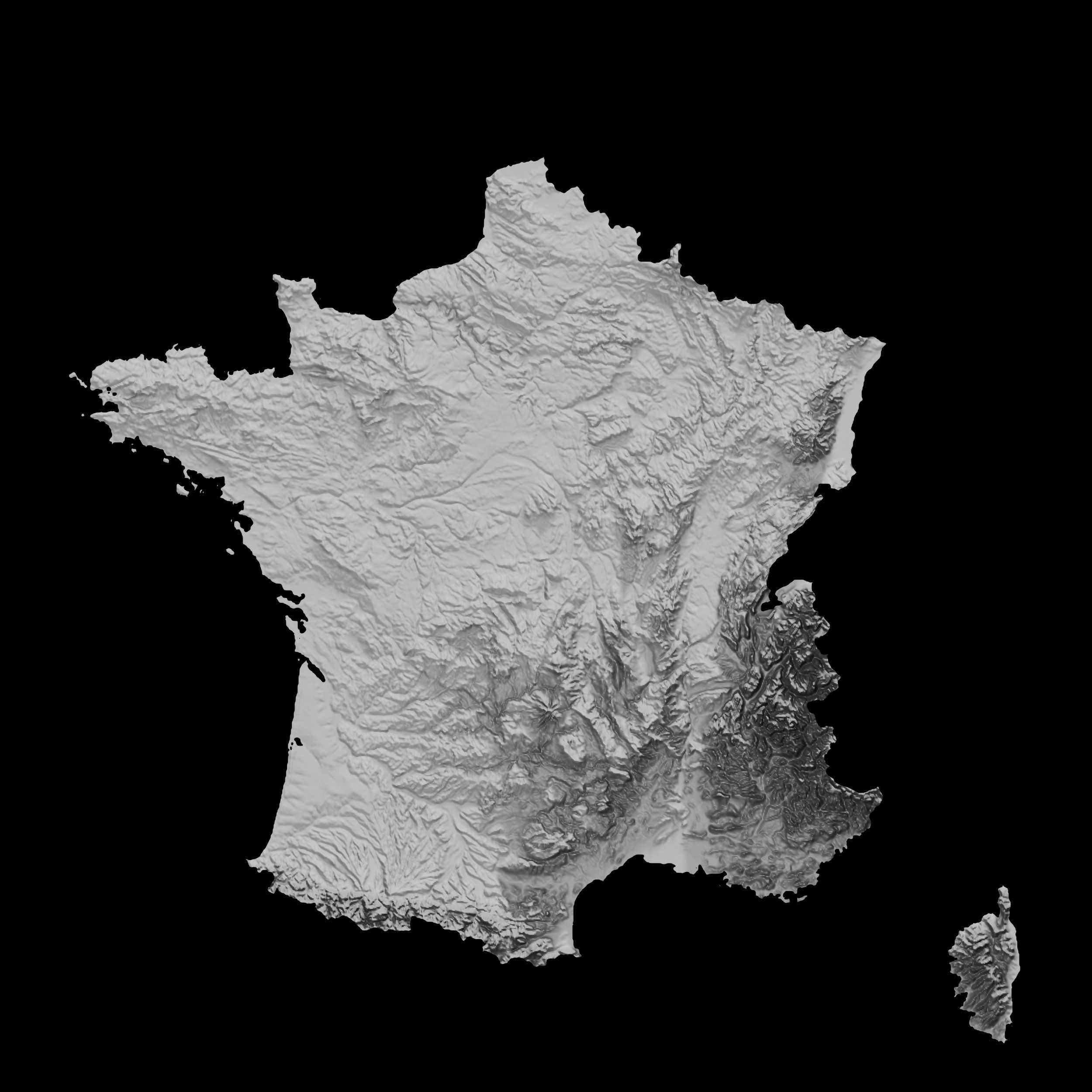3D Topographical Map of France 3D model 3D printable | CGTrader