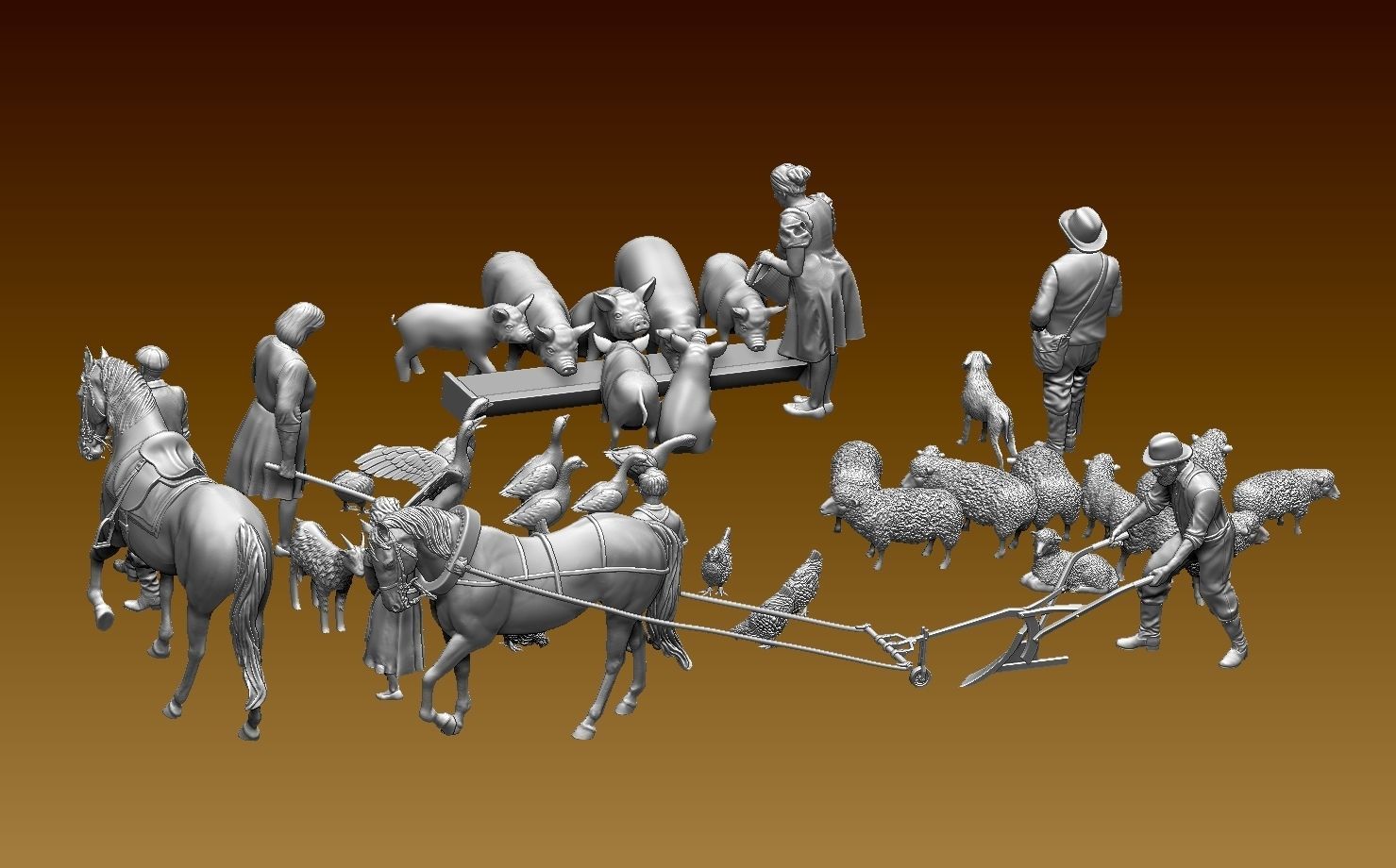 village farm cattle 3D model 3D printable | CGTrader