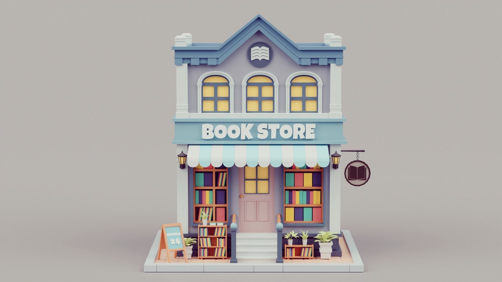 3D model cartoon bookstore 01 VR / AR / low-poly | CGTrader