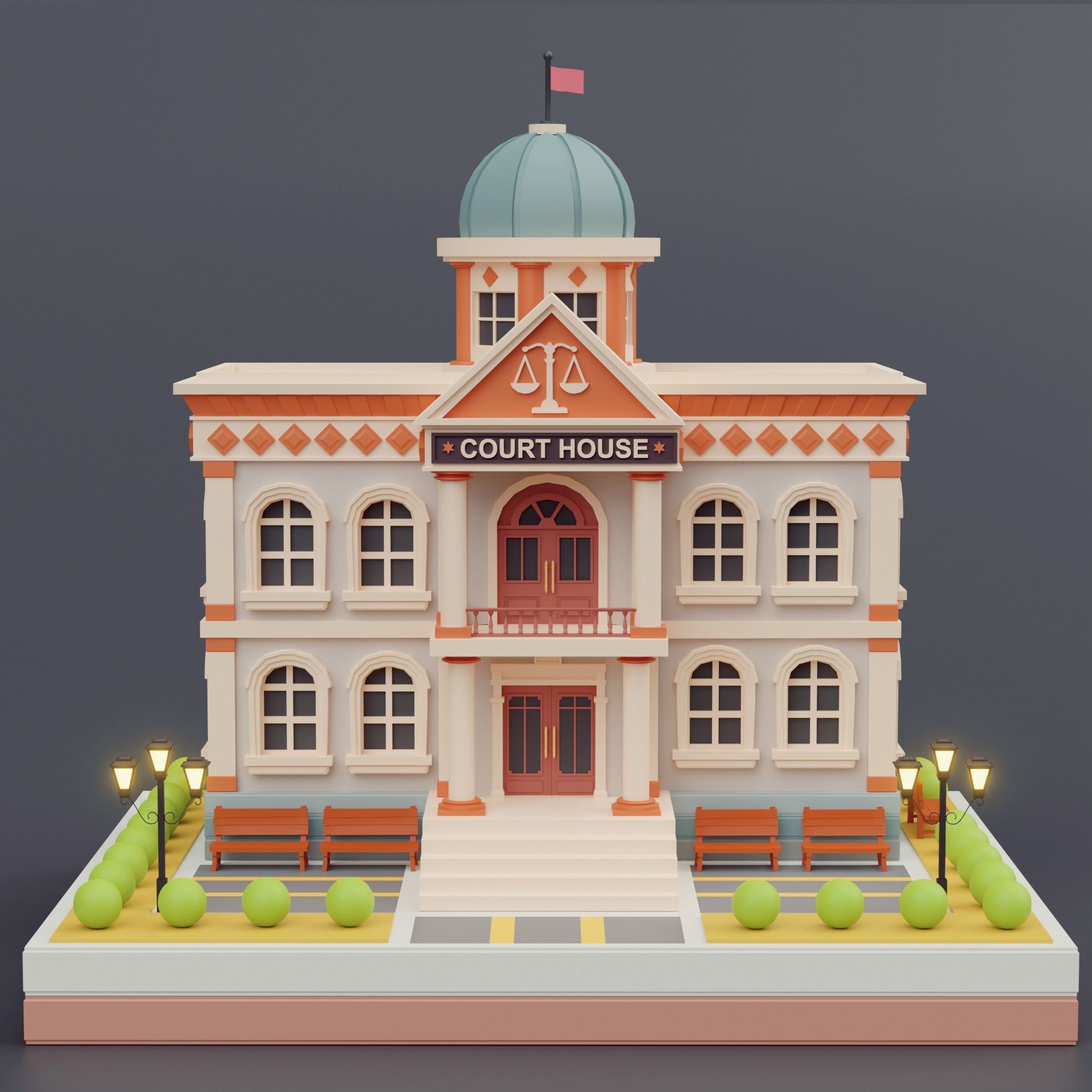 cartoon court house 01 3D model | CGTrader