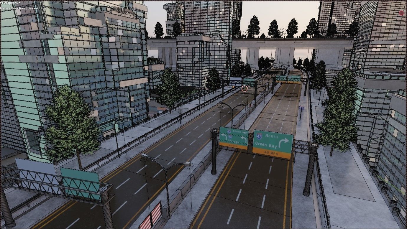 Road Street Highway City Blender Scene 3D model | CGTrader