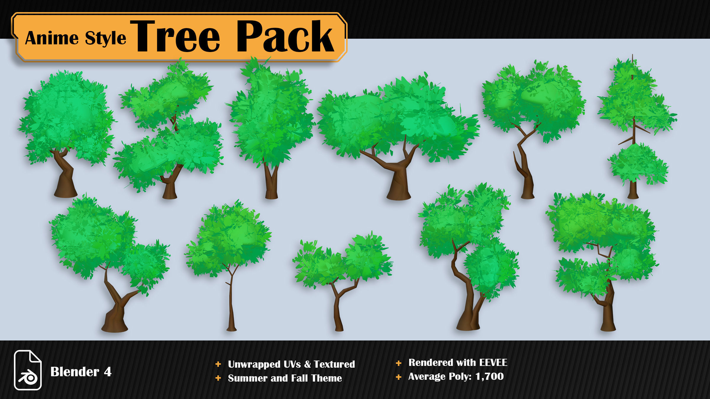 3D model Anime Style Tree Pack VR / AR / low-poly | CGTrader