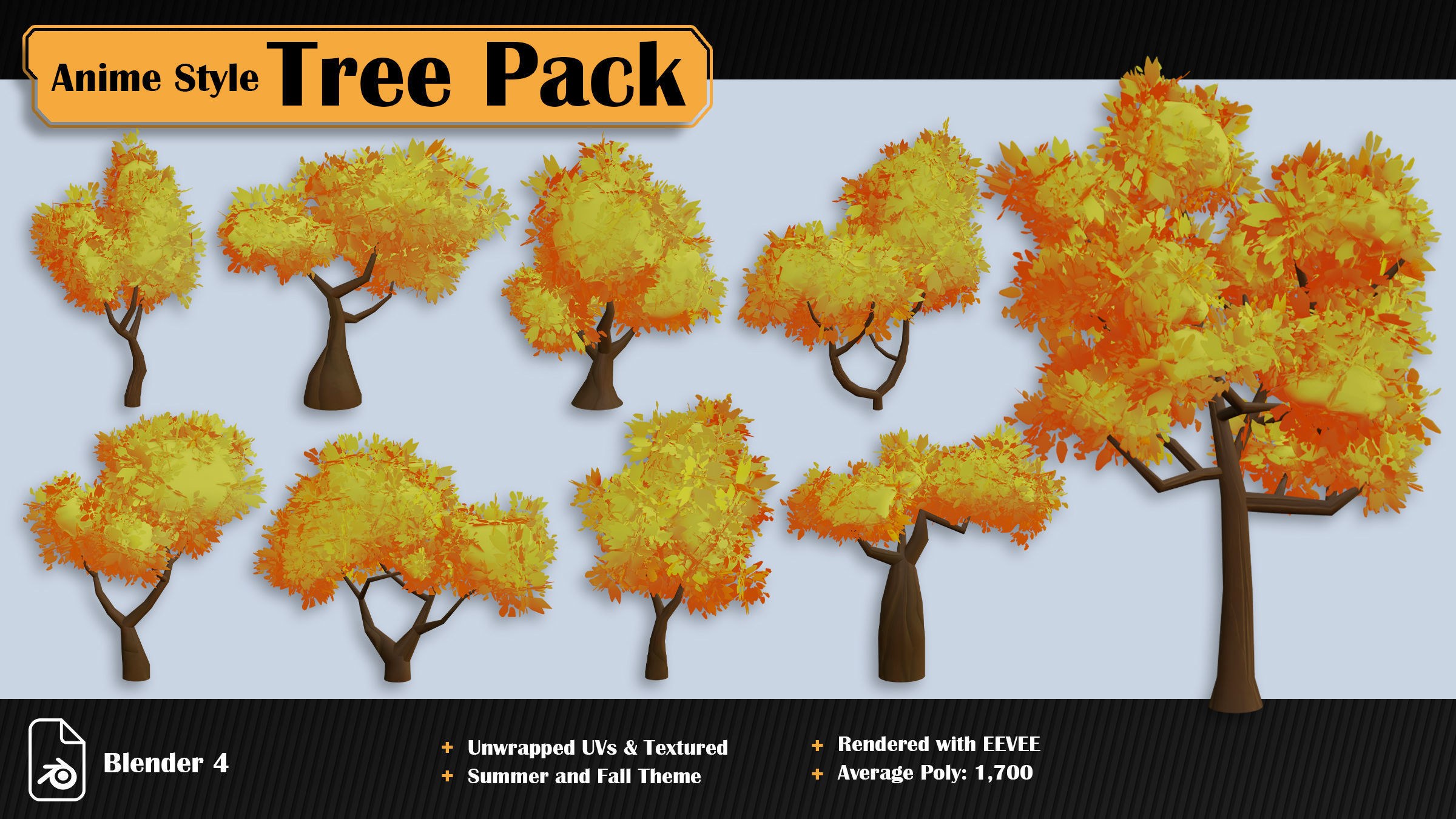 3D model Anime Style Tree Pack VR / AR / low-poly | CGTrader