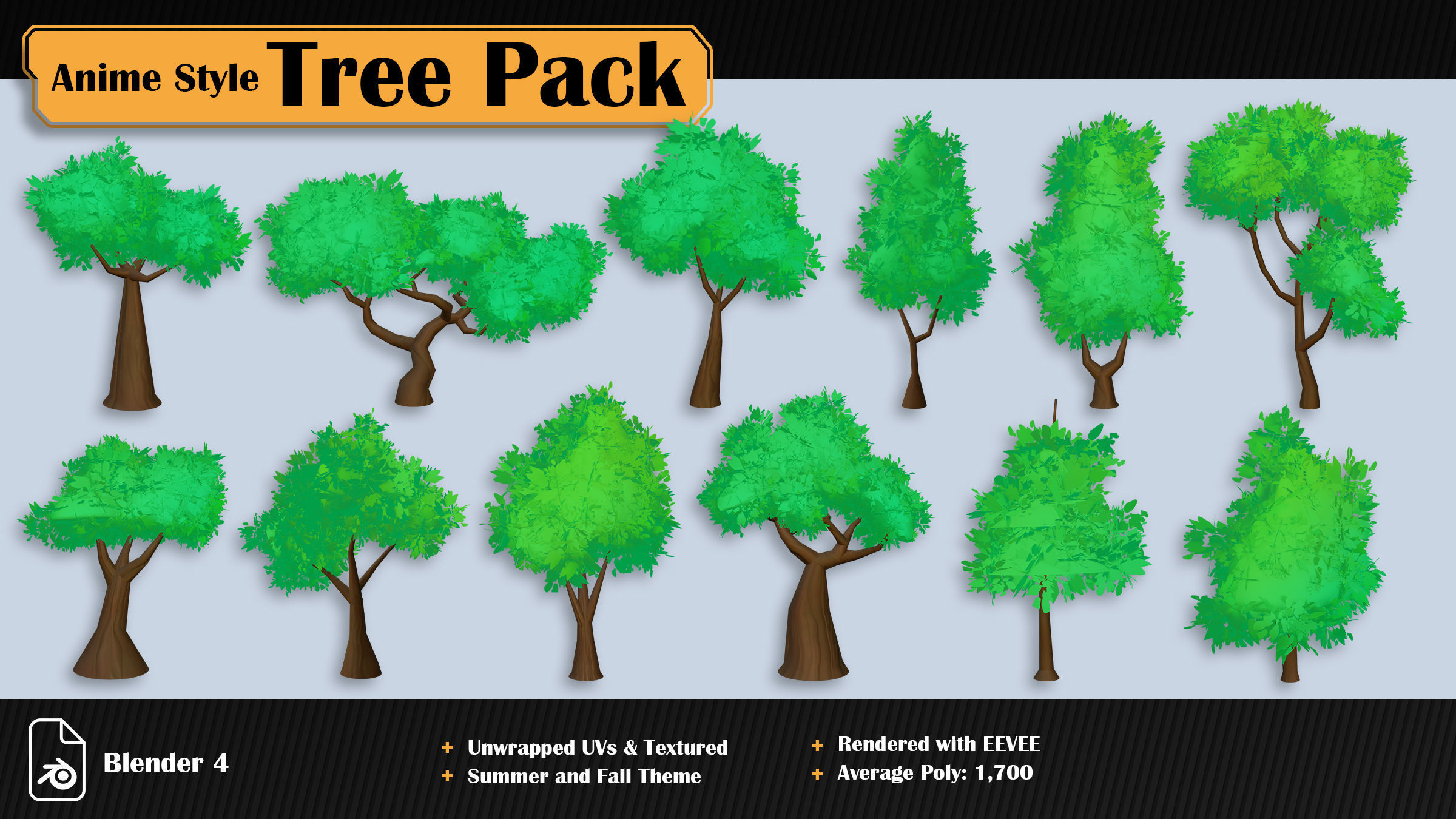3D model Anime Style Tree Pack VR / AR / low-poly | CGTrader