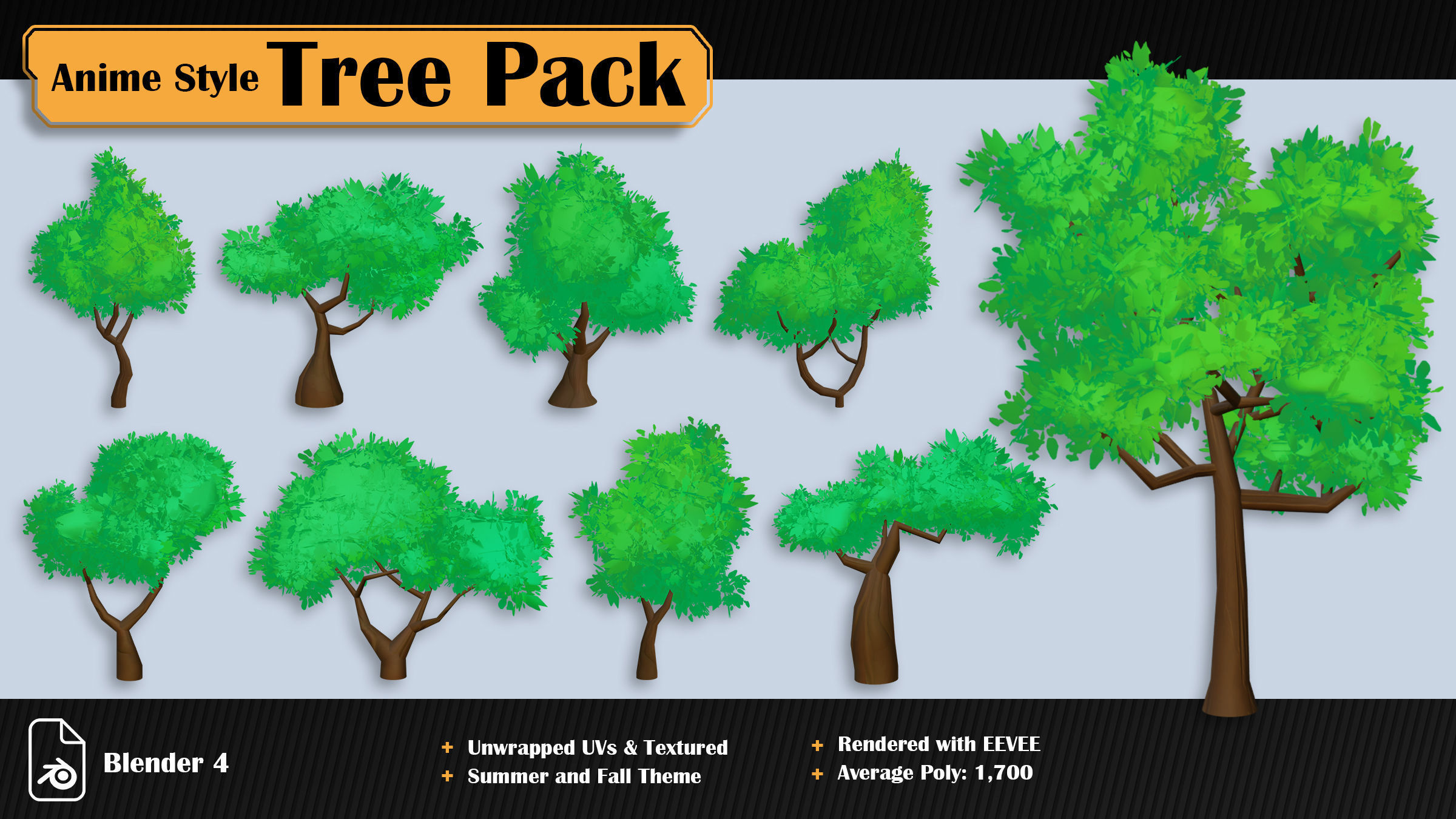 3D model Anime Style Tree Pack VR / AR / low-poly | CGTrader