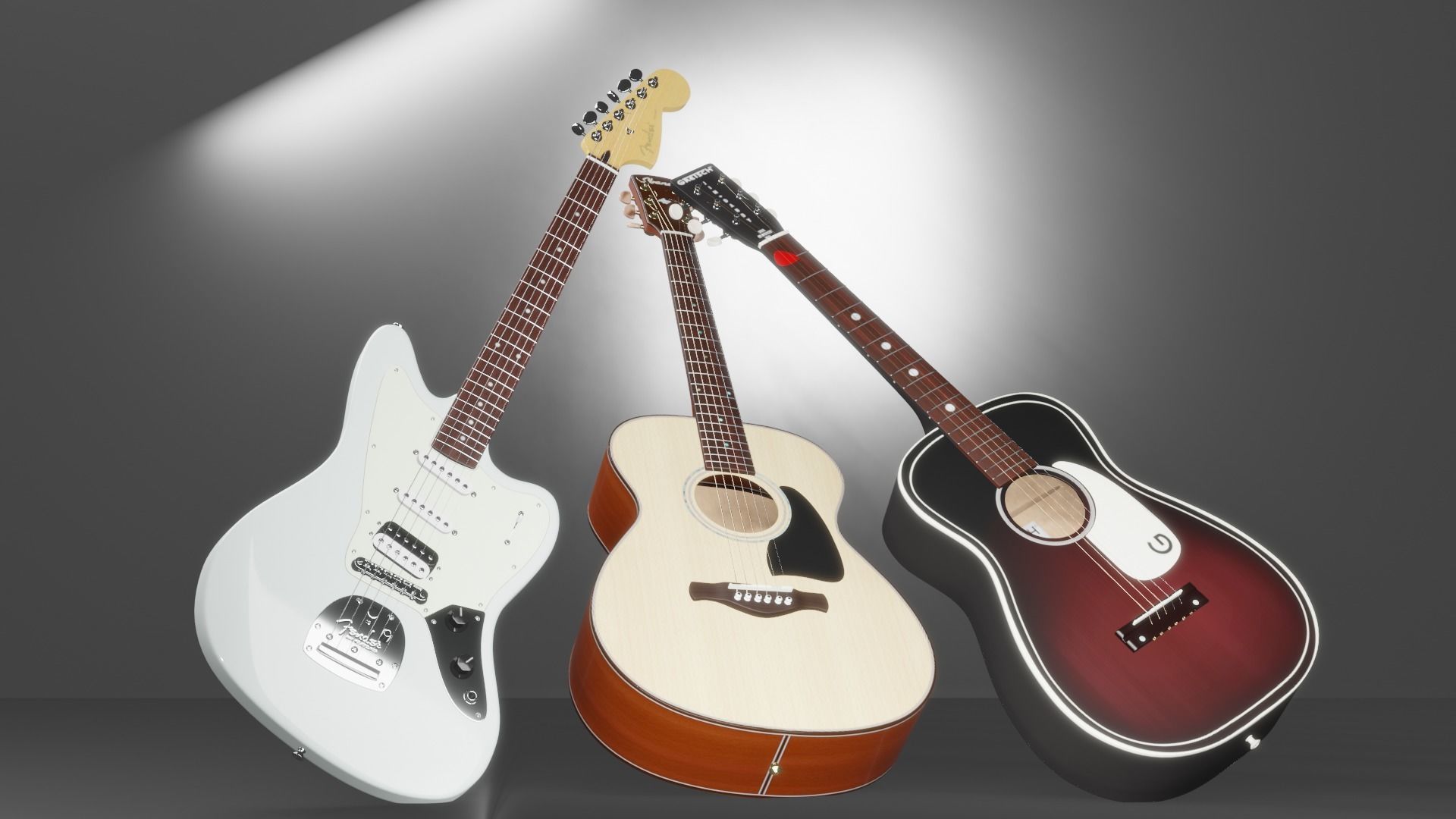 3D model 3 Low-Poly Stylized Electric Guitars - Pack VR / AR / low-poly ...