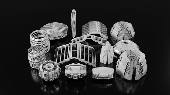 Futuristic Hard Surface Abstract Pieces 3D model | CGTrader