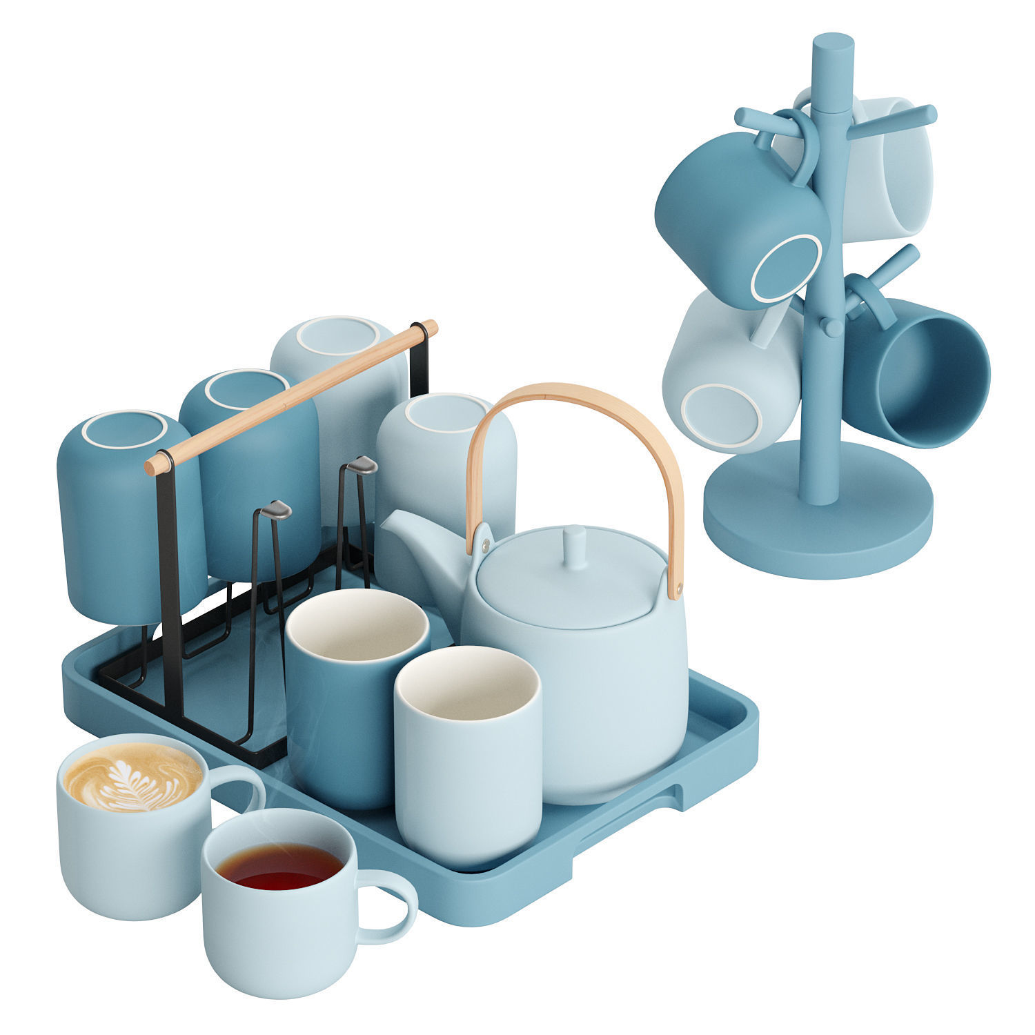 Morandi Blue Tea Set 3D model | CGTrader