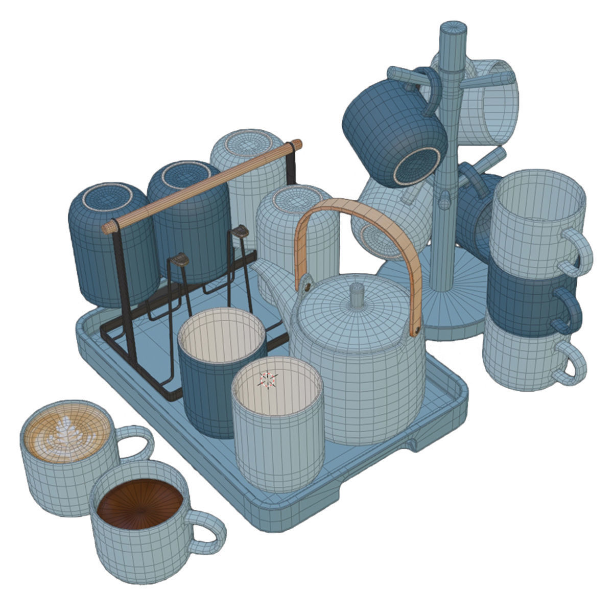 Morandi Blue Tea Set 3D model | CGTrader