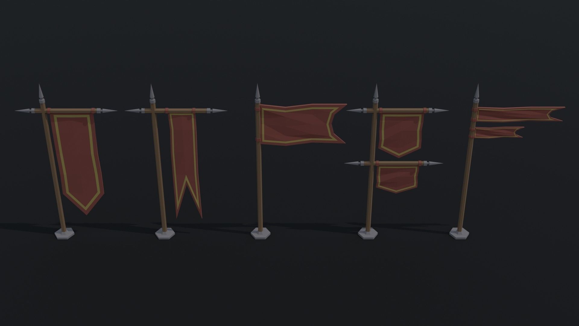 3D model Cartoon medieval flags Polygonal Style VR / AR / low-poly ...