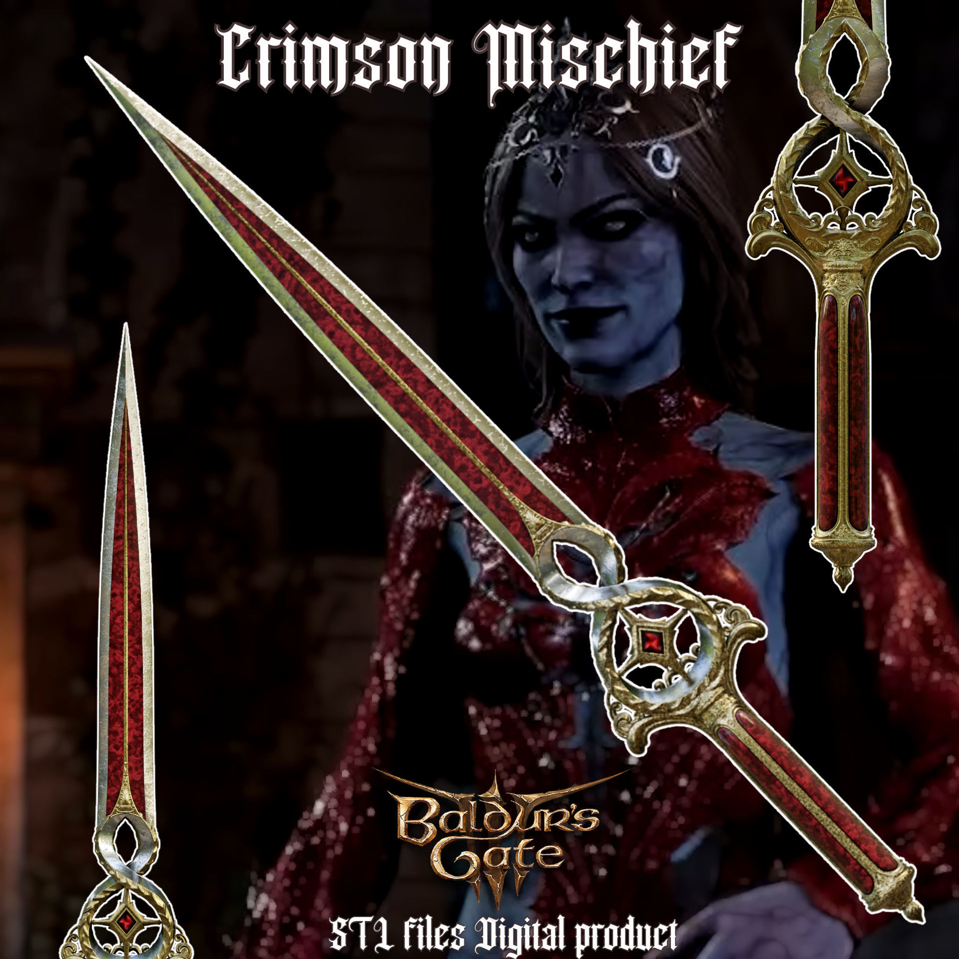 Orin Crimson Mischief Fantasy Dagger Baldurs Gate 3 STL 3D model 3D ...