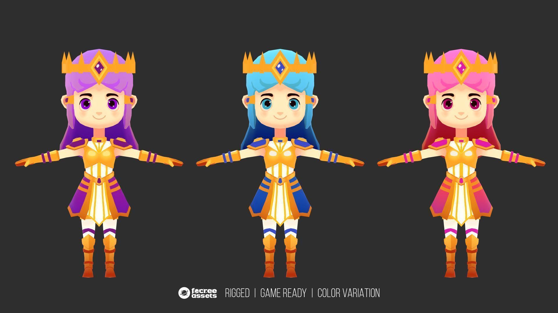 3D model Cartoon Princess Stylized Stickman Character VR / AR / low ...