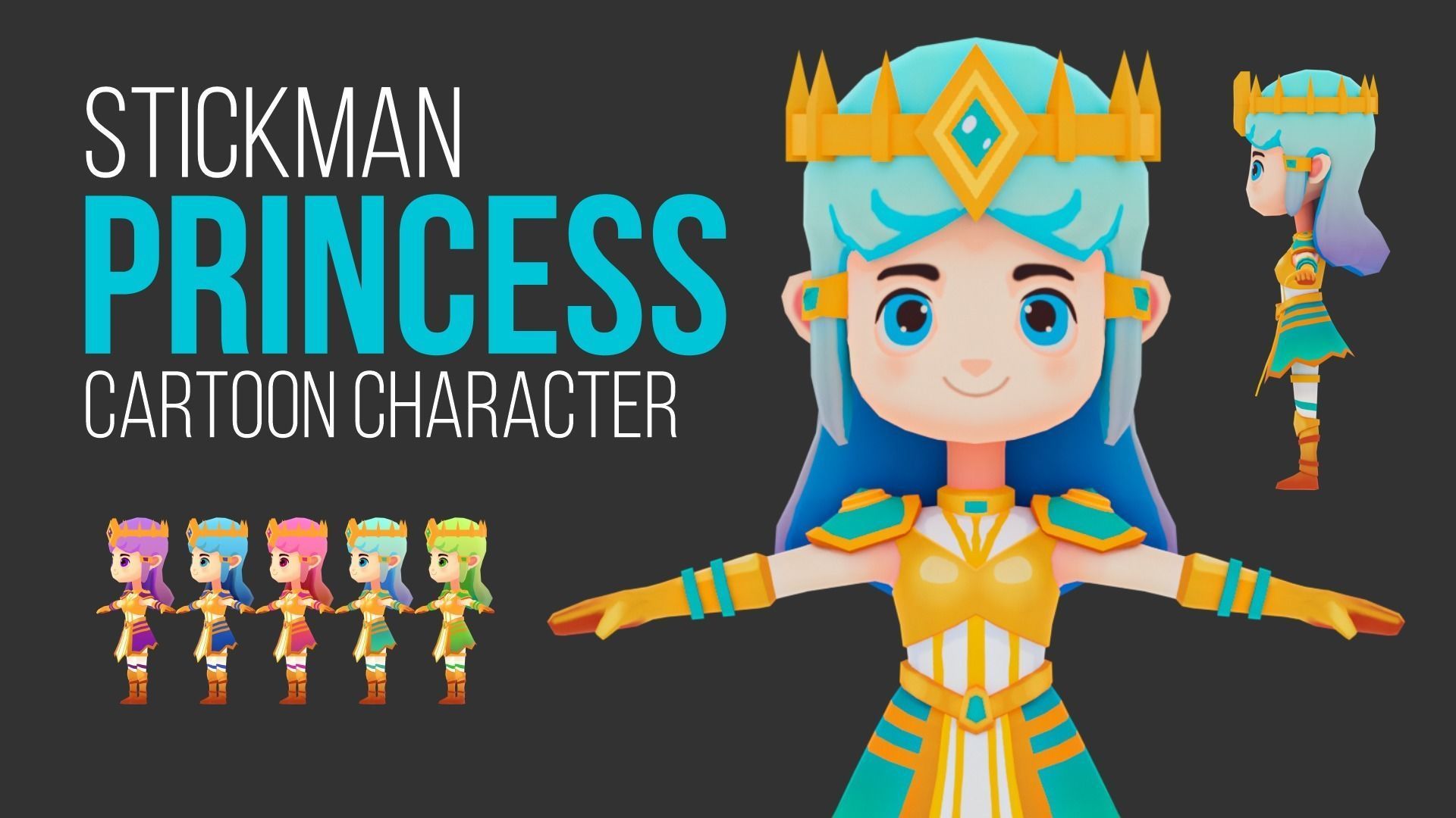 3D model Cartoon Princess Stylized Stickman Character VR / AR / low ...