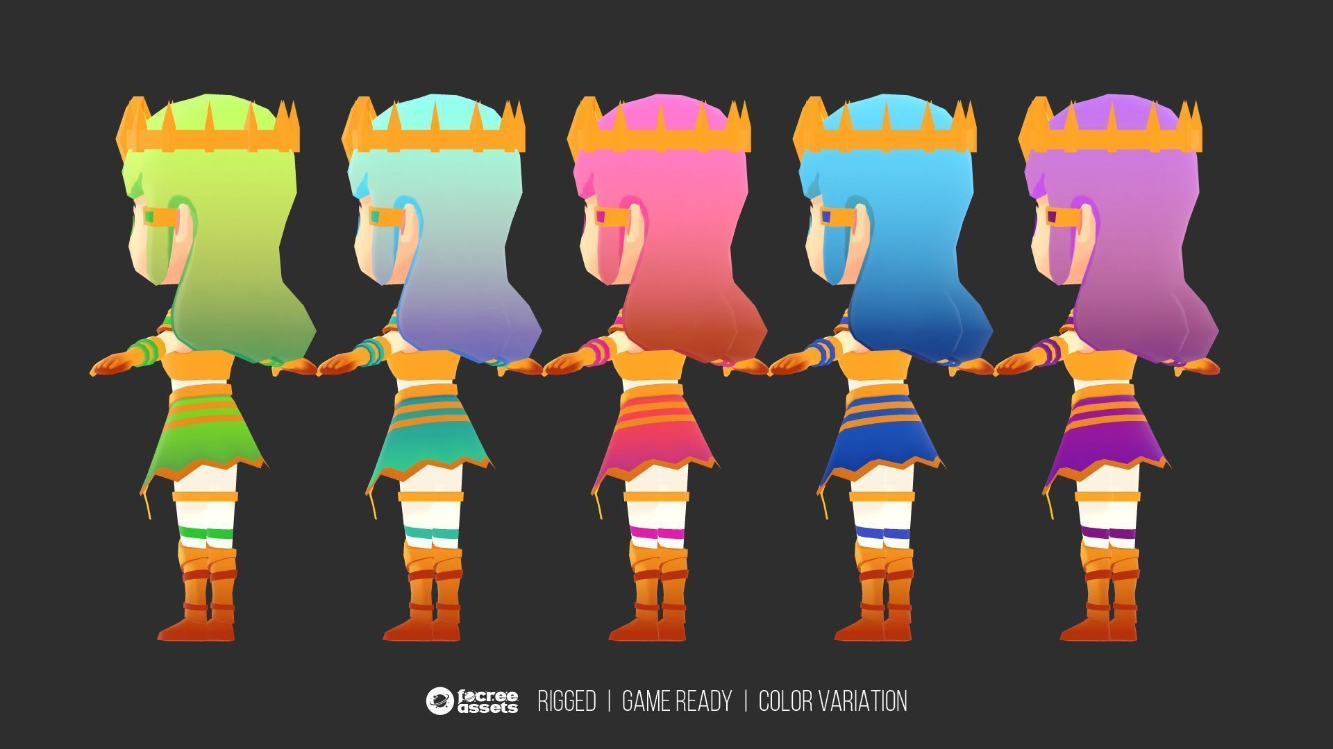 3D model Cartoon Princess Stylized Stickman Character VR / AR / low ...