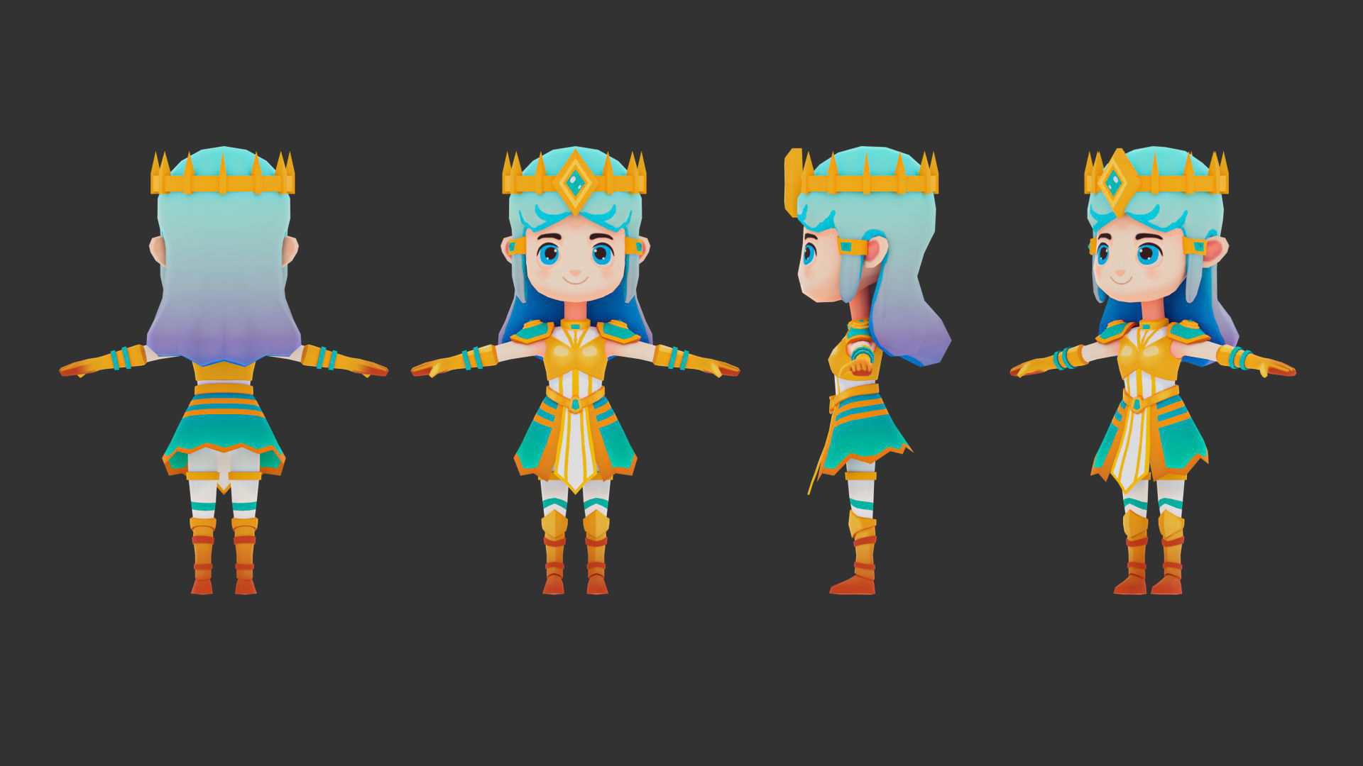 3D model Cartoon Princess Stylized Stickman Character VR / AR / low ...