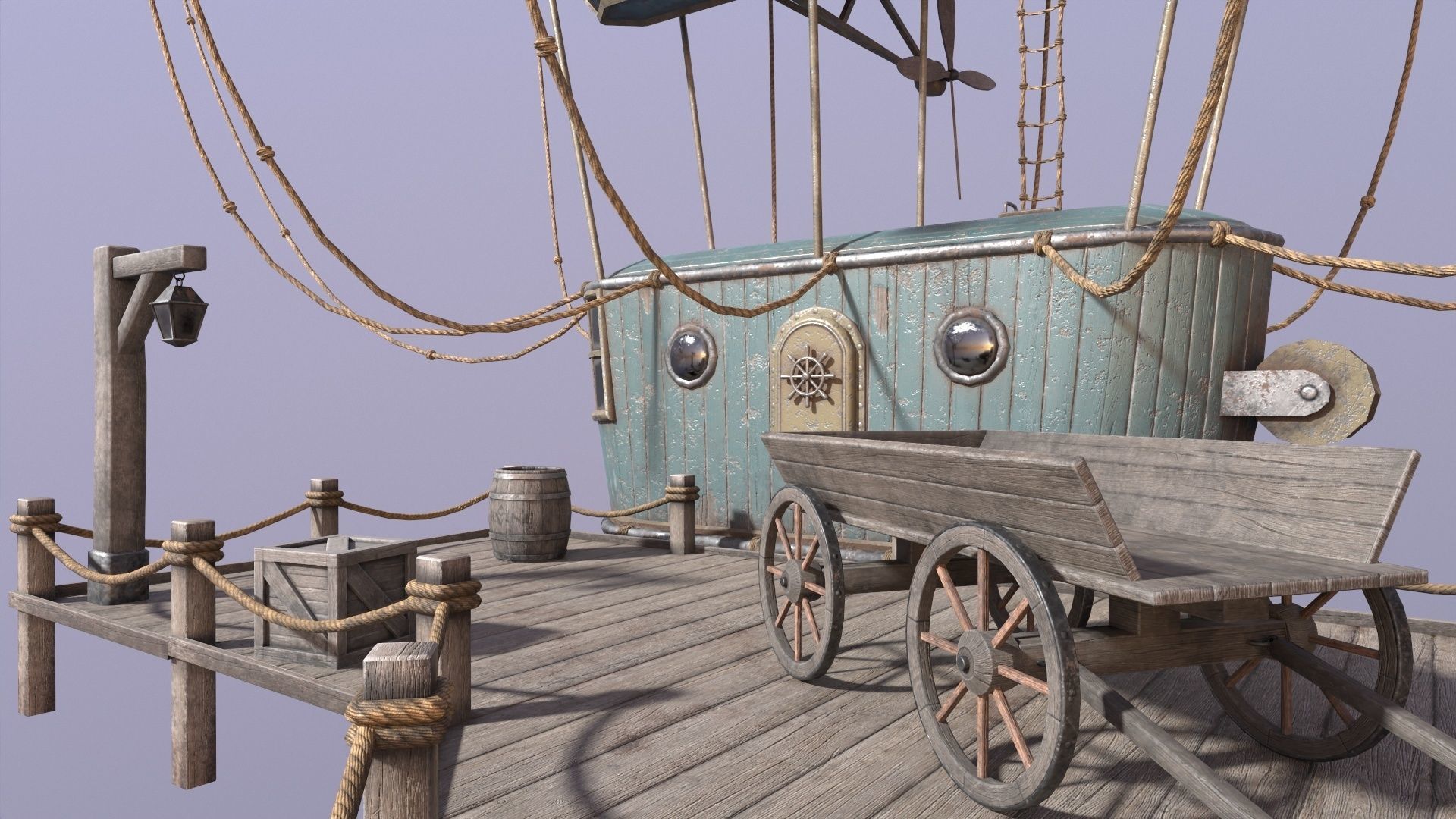 3D model A low-poly 3D model of an airship in the port VR / AR / low ...