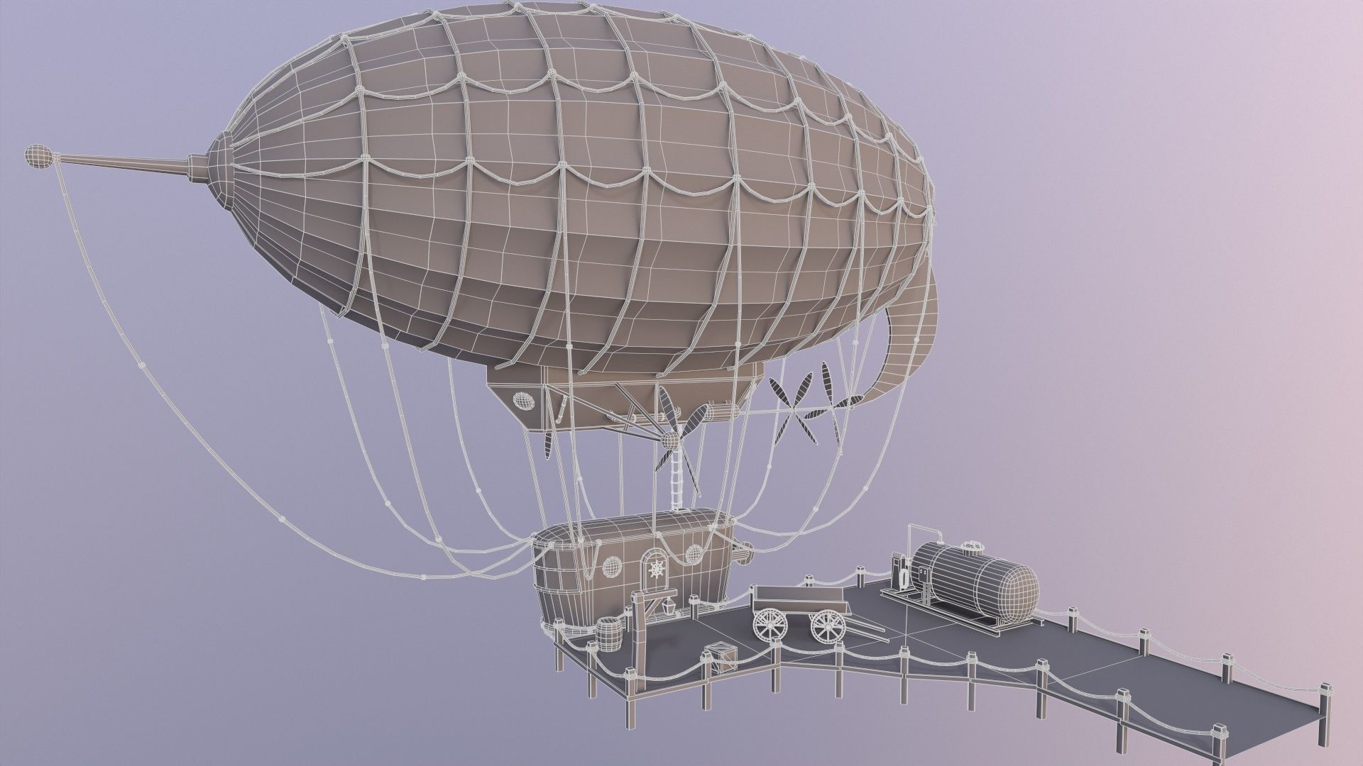3D model A low-poly 3D model of an airship in the port VR / AR / low ...